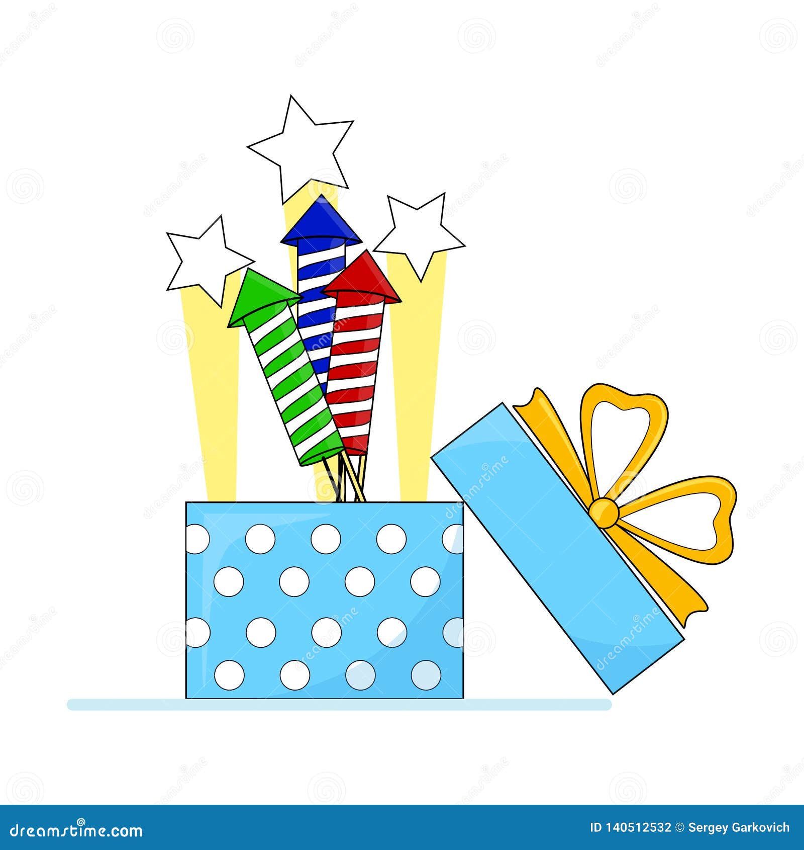 Gift Box with Rocket for Fireworks. Petard for Festive Fire ...