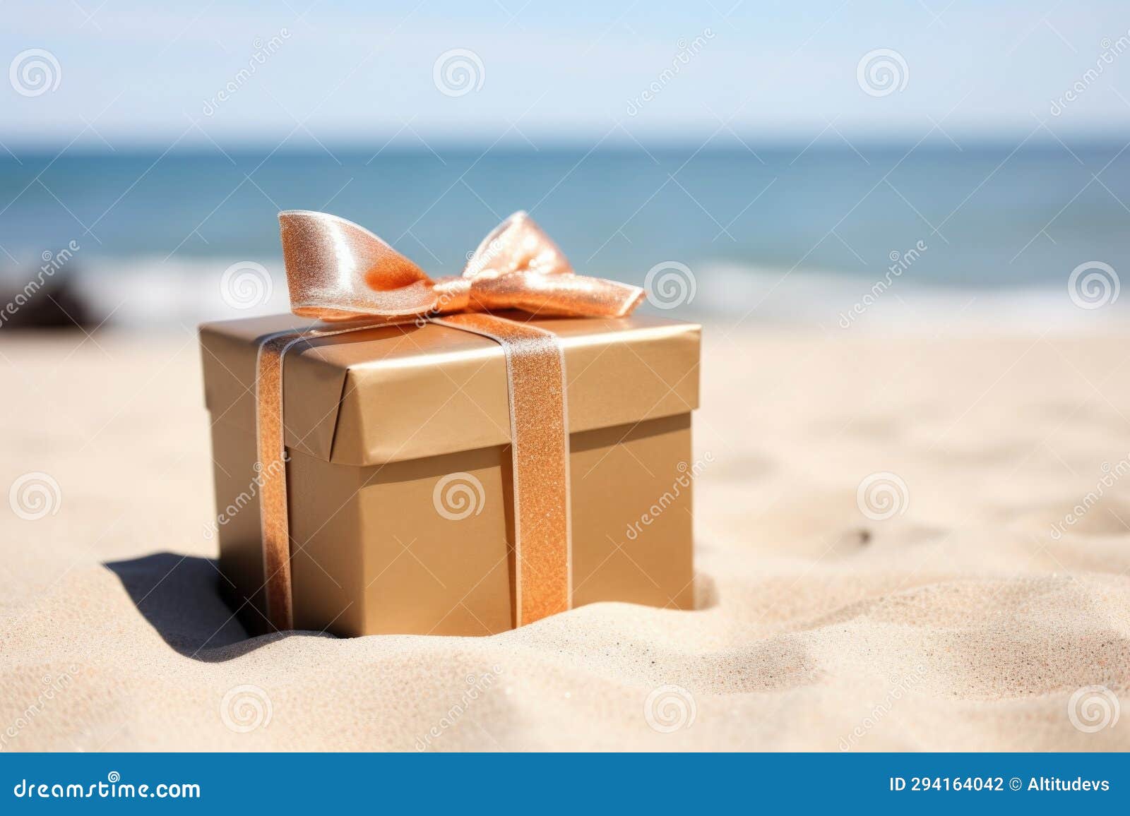 Gift Box in the Sand at the Beach Stock Illustration - Illustration of ...