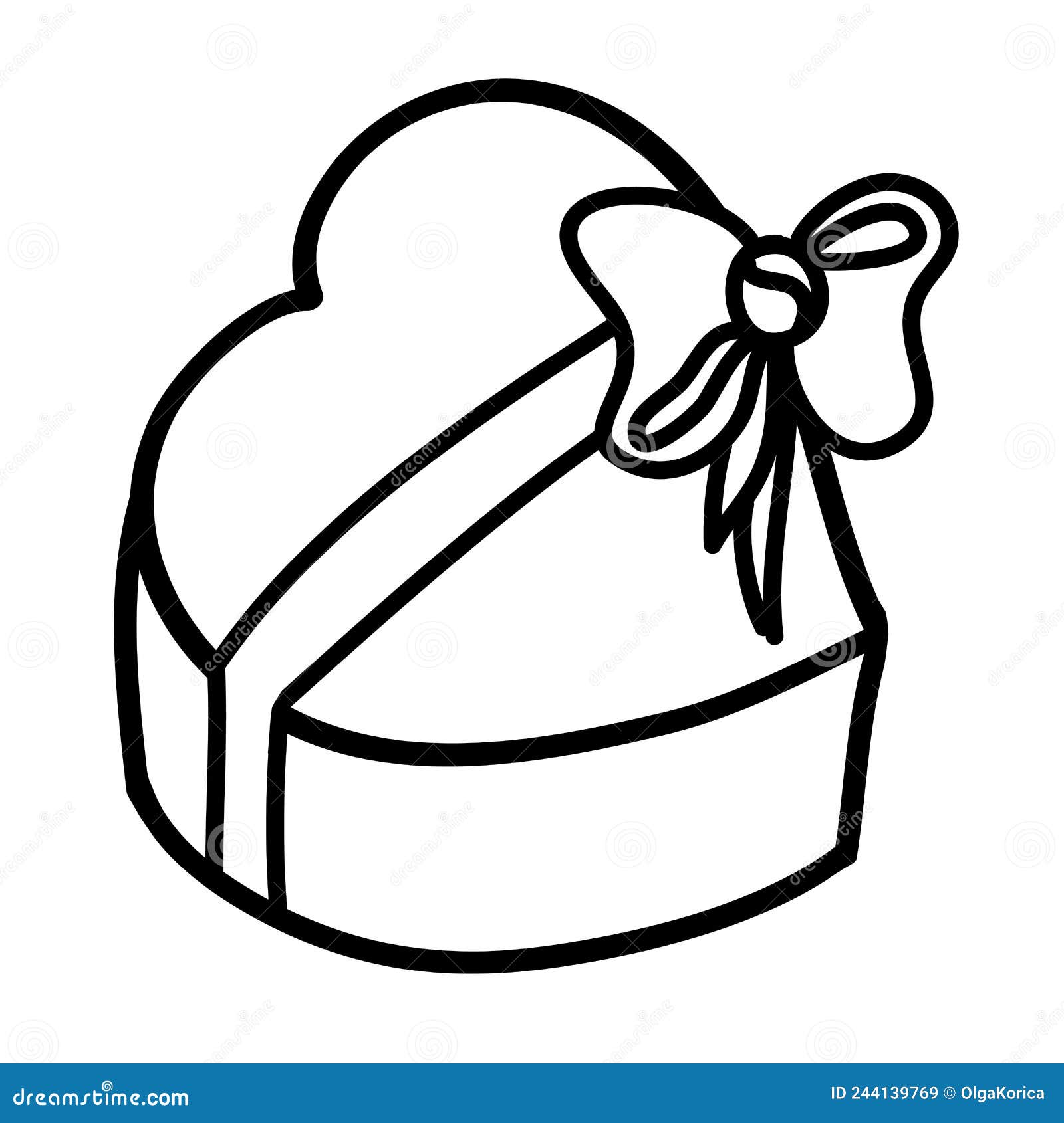 Gift Box in the Shape of a Heart Doodle Style, Simple Line Drawing ...