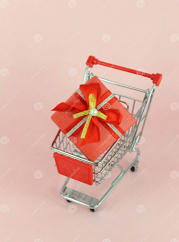 Gift Box with Shopping Carts Stock Image - Image of business, package ...
