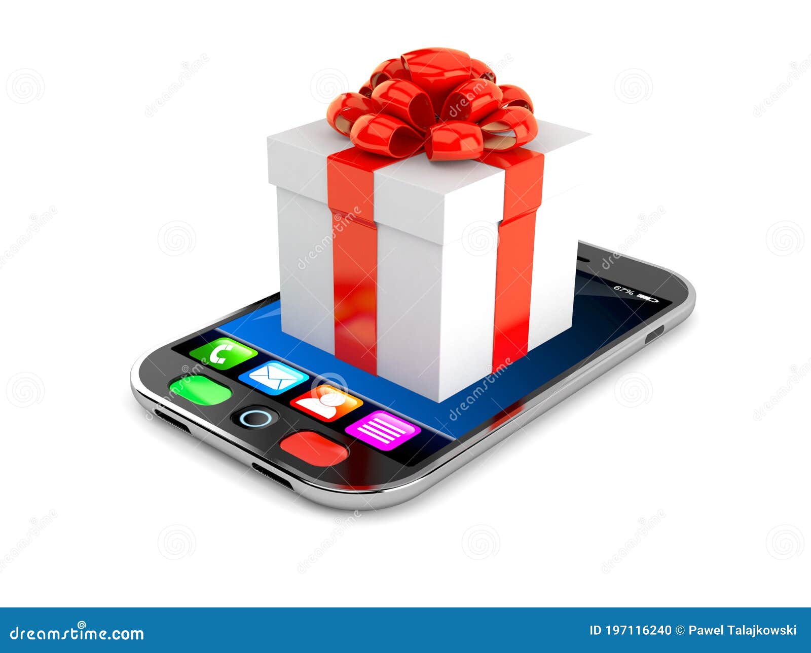 Gift box on smartphone stock illustration. Illustration of cellphone ...