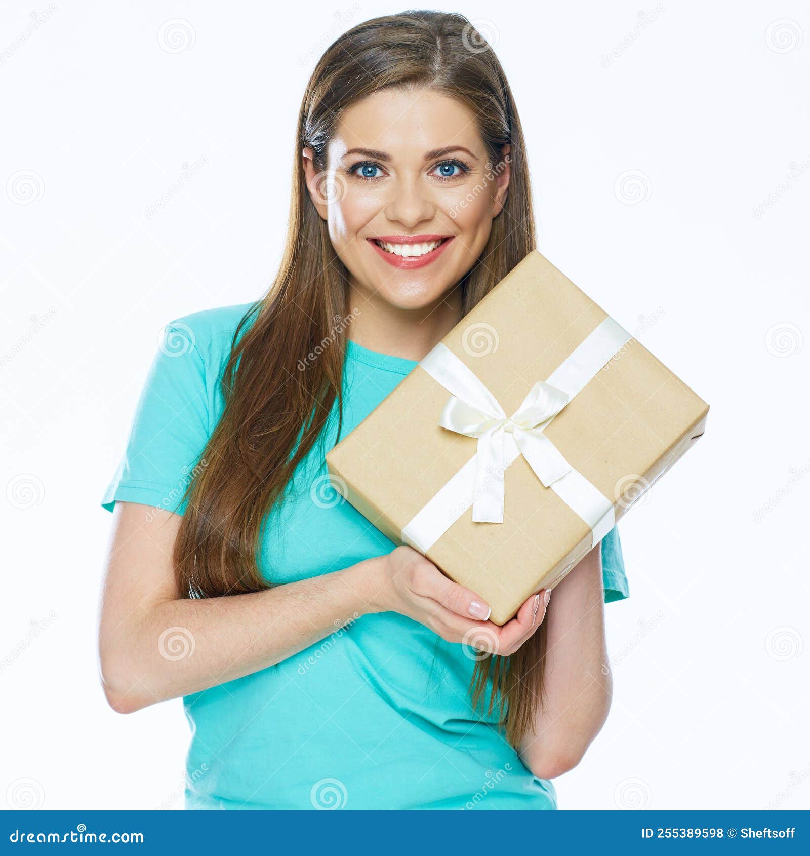 Gift Box Smiling Woman Holding Stock Photo - Image of holding, face ...