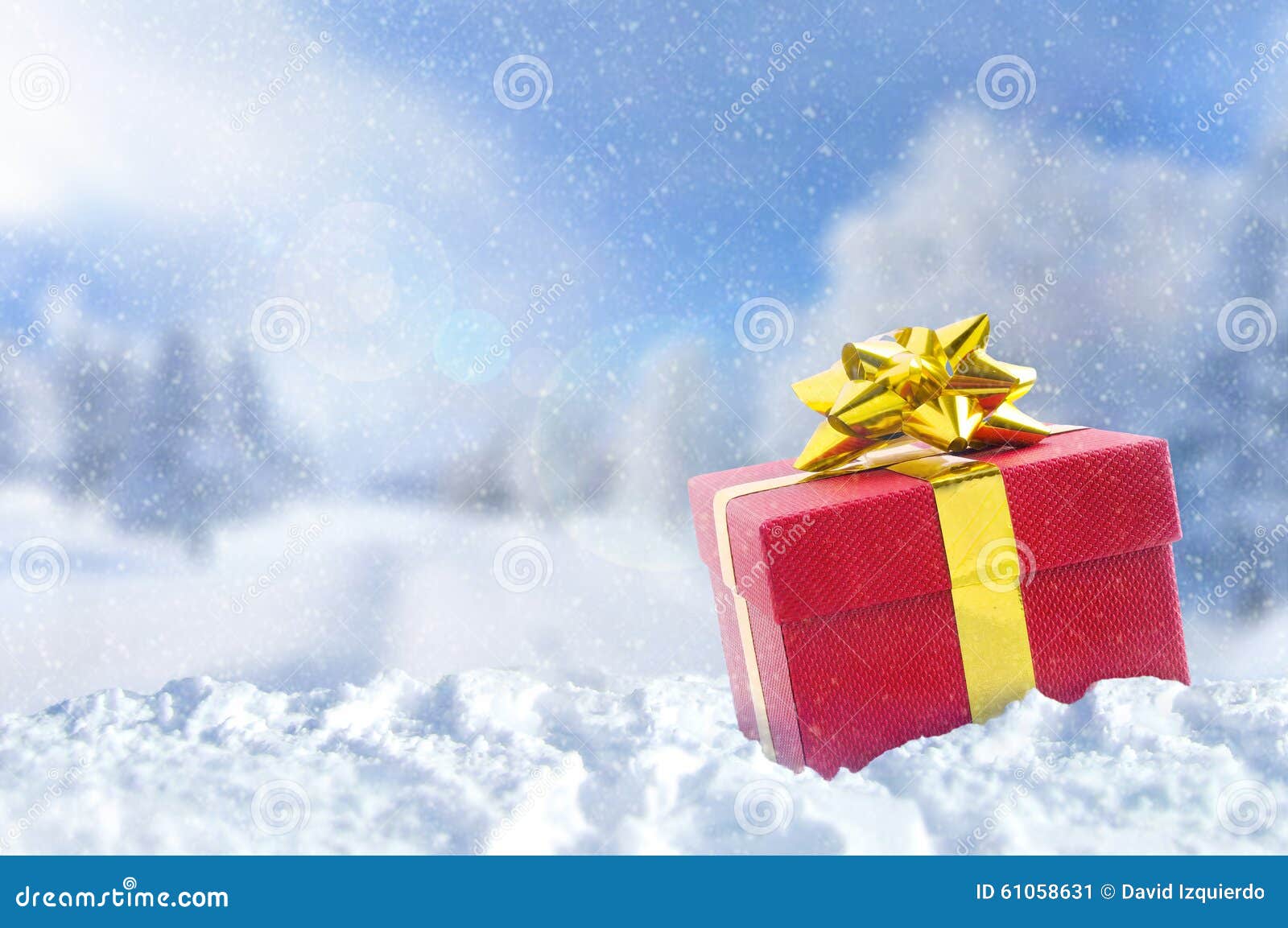 Gift Box on Snow at Christmas Outside Stock Image - Image of december ...