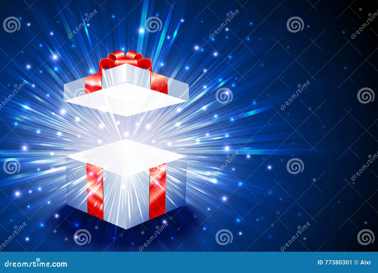 Gift Box Square Open Explosion Firework Shine Background Christmas Blue ...