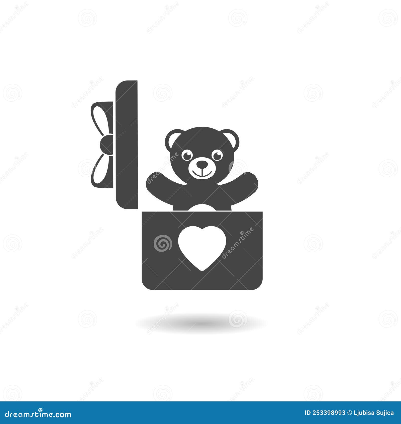 Gift Box with Teddy Bear Inside Icon with Shadow Stock Vector ...