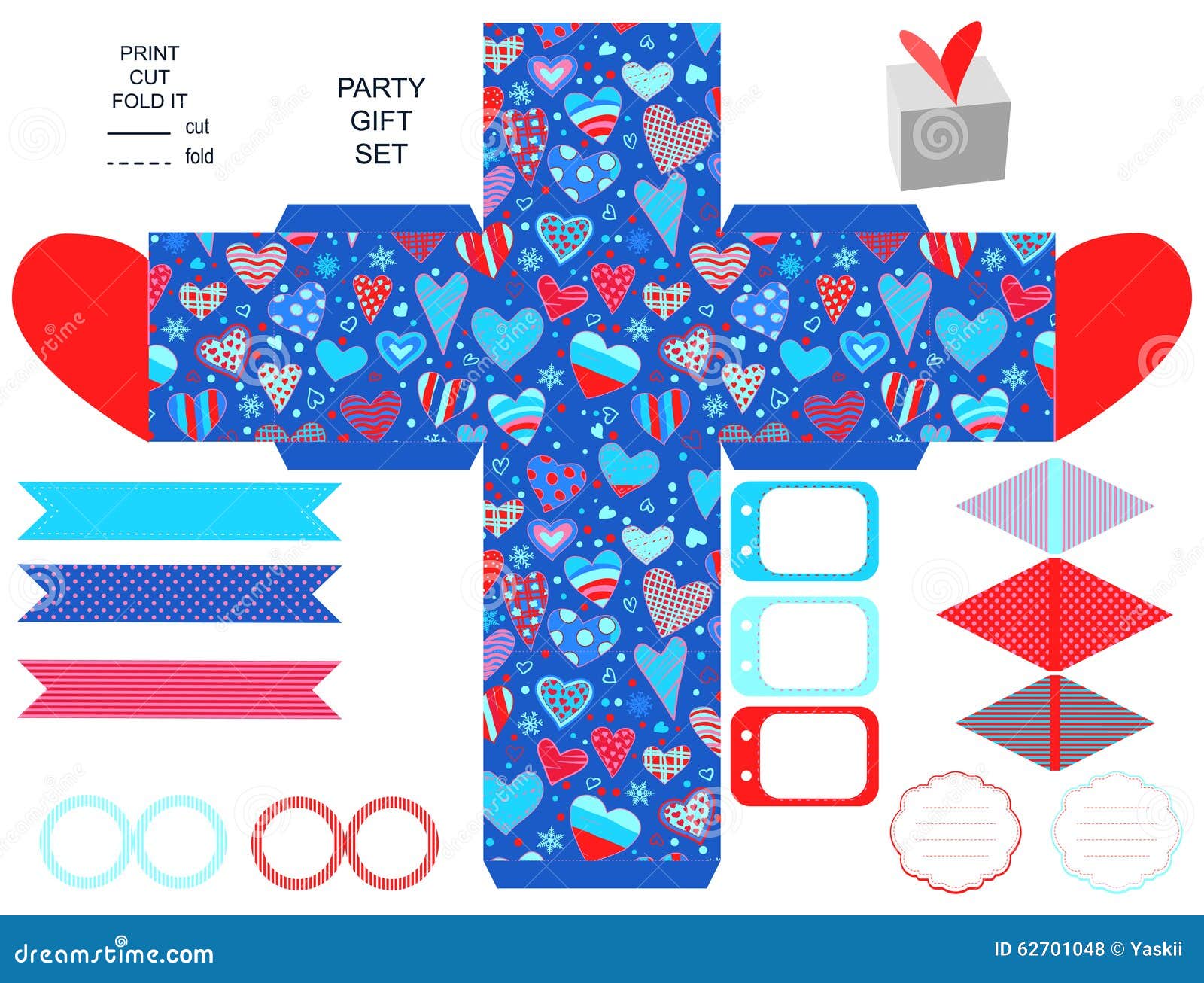 Gift Box Template Party Set Stock Vector - Illustration of printable ...