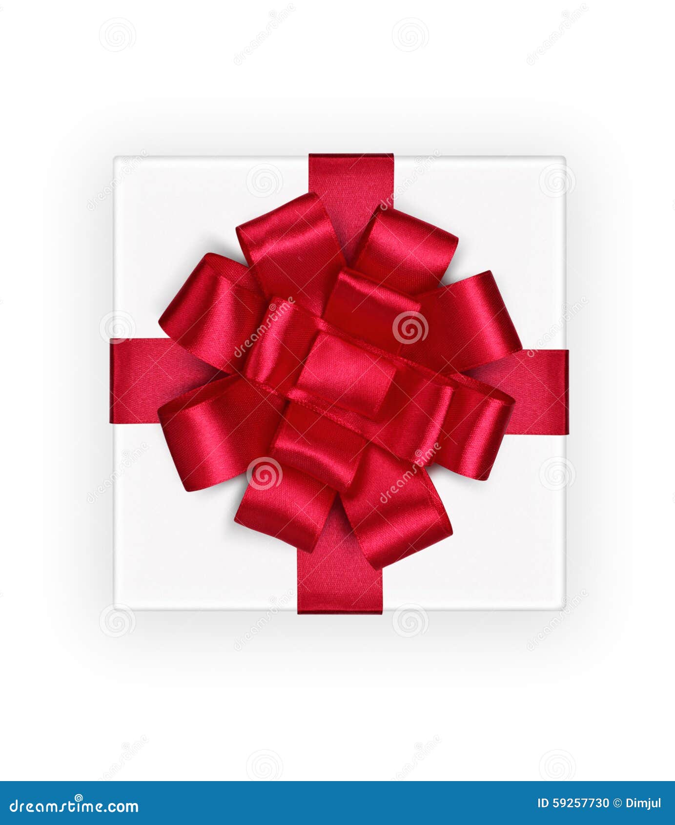Gift Box, Top View, with Red Ribbon and Bow on White, C Stock Photo ...