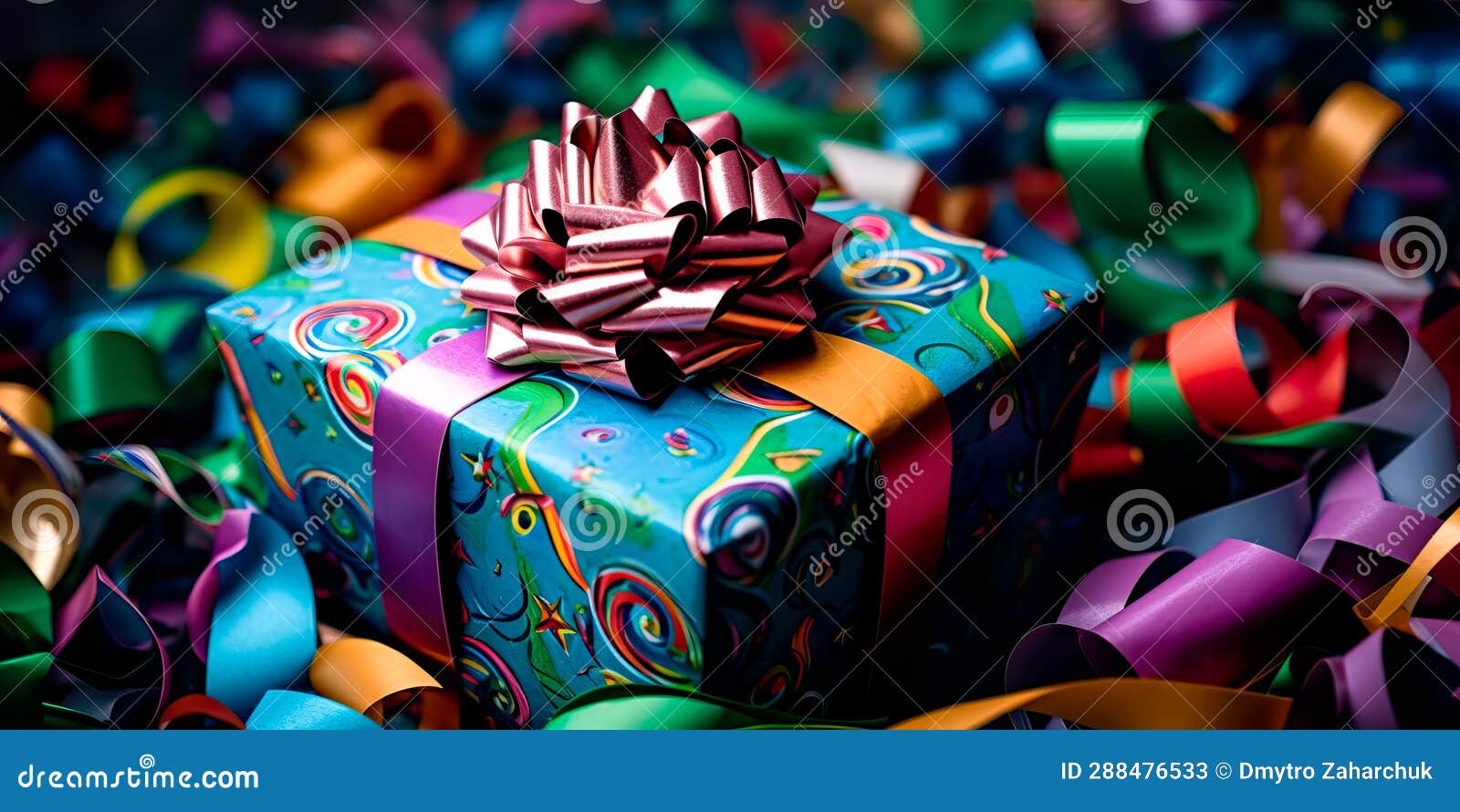 Gift Box with Torn Wrapping Paper, Surrounded by Unopened Wrapping ...