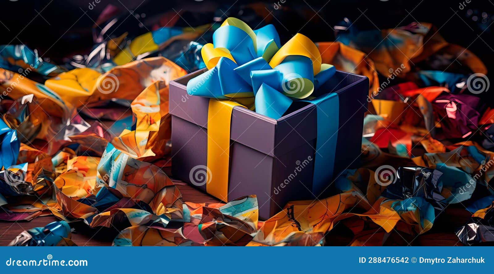 Gift Box with Torn Wrapping Paper, Surrounded by Unopened Wrapping ...