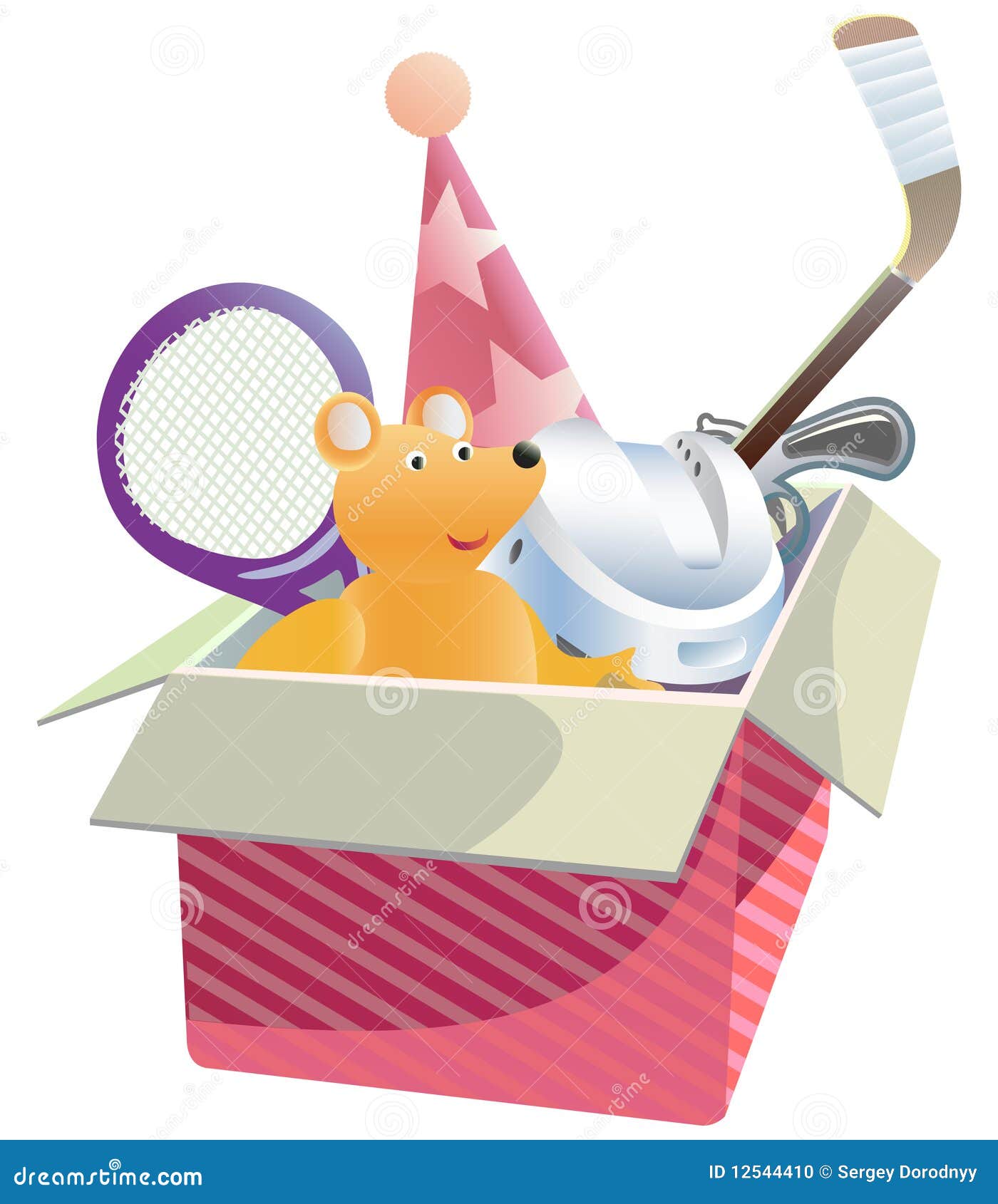 Gift box with toys. stock illustration. Illustration of line - 12544410