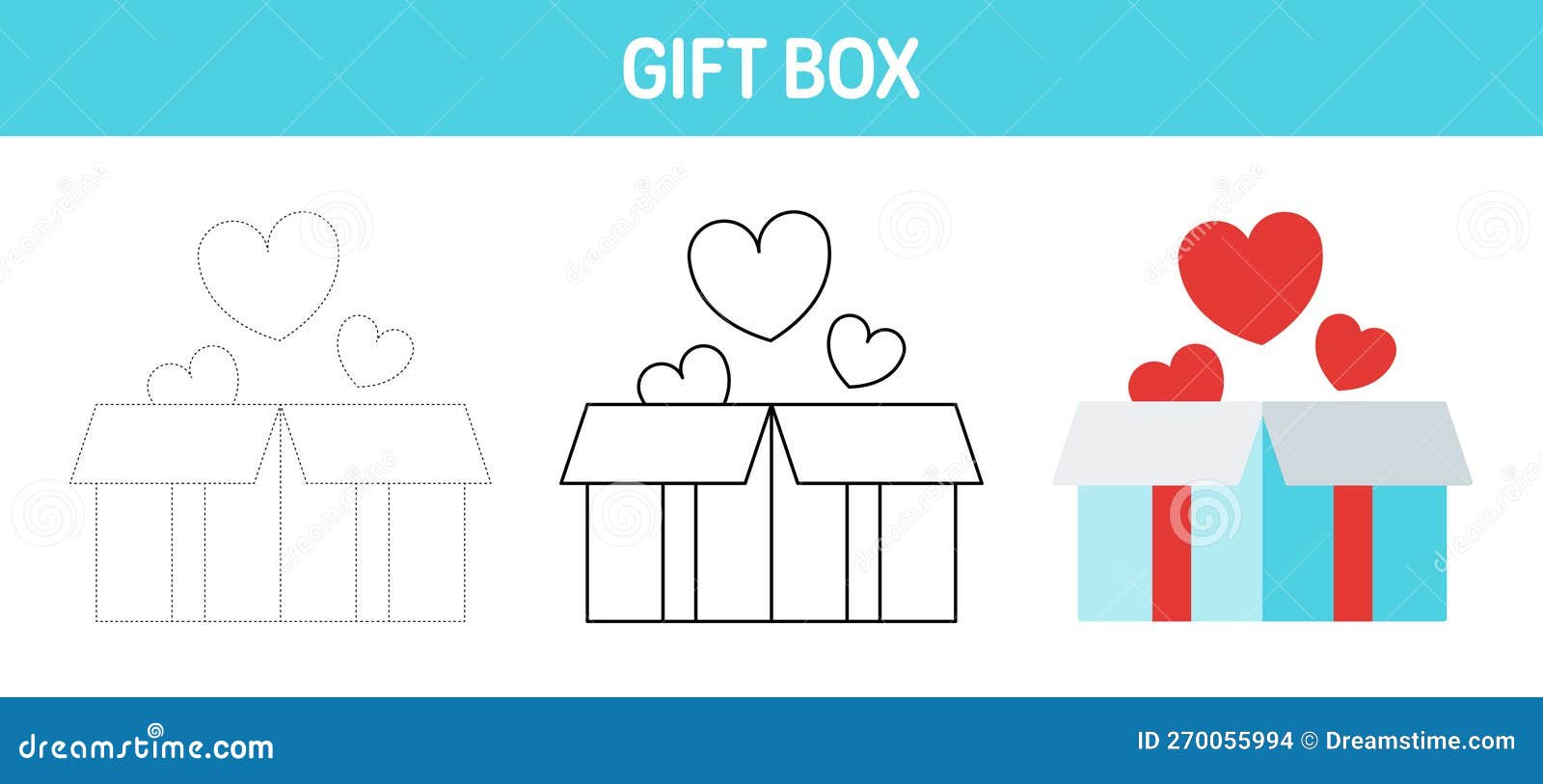 Gift Box Tracing and Coloring Worksheet for Kids Stock Vector ...