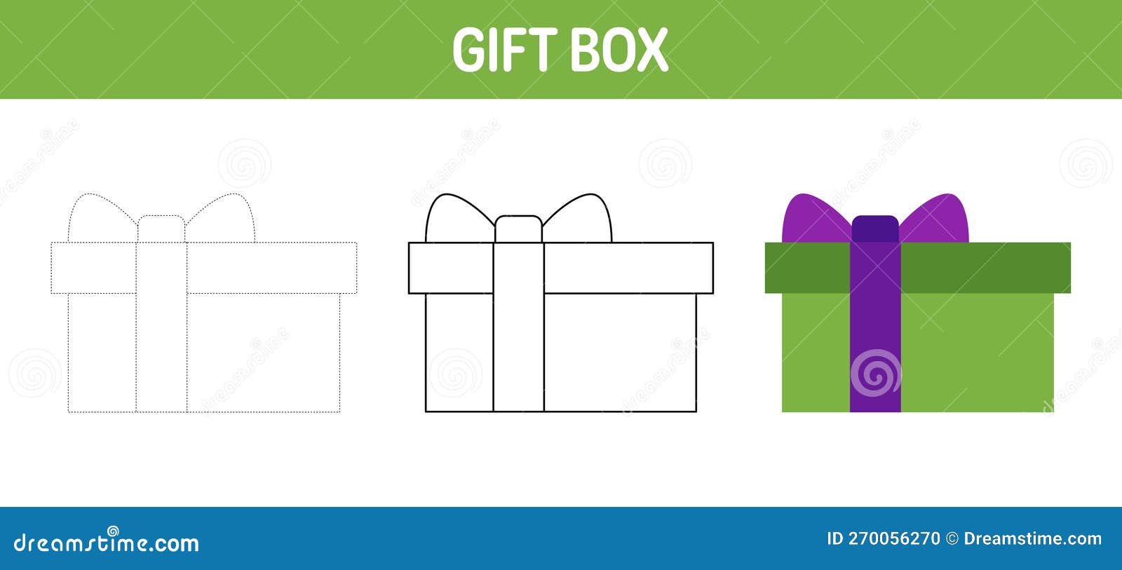 Gift Box Tracing and Coloring Worksheet for Kids Stock Vector ...