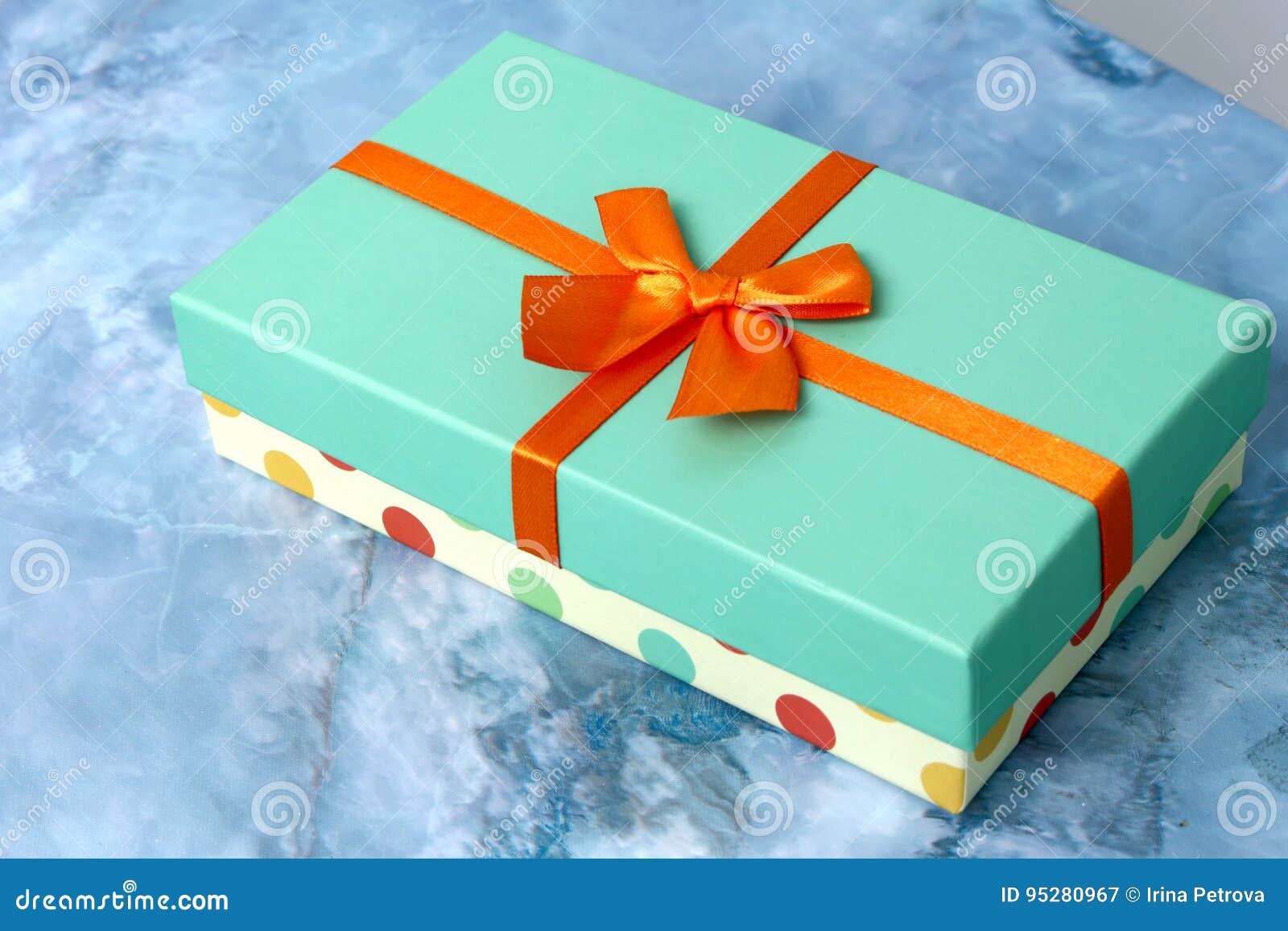 Gift Box Turquoise with Satin Ribbon Stock Image - Image of label ...