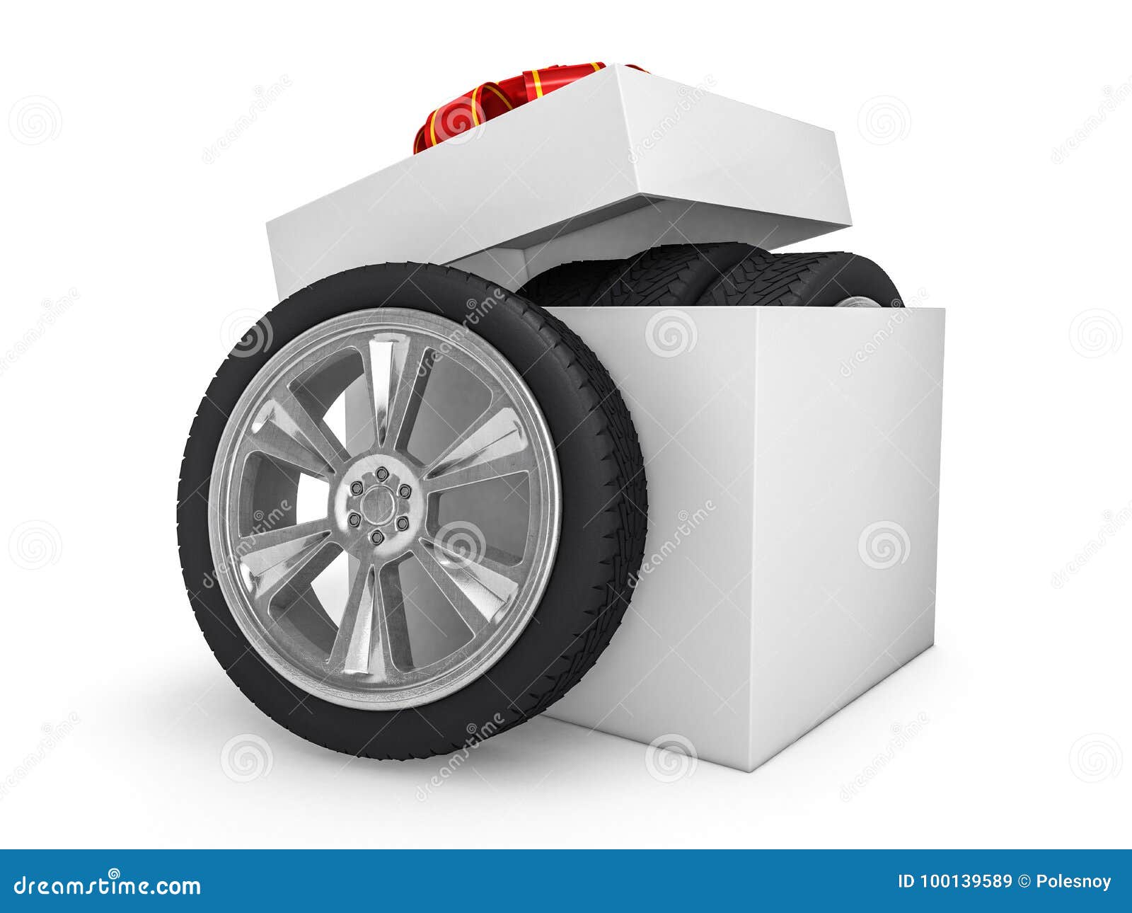 Gift Box with Tyres and Wheels. 3D Stock Illustration - Illustration of ...