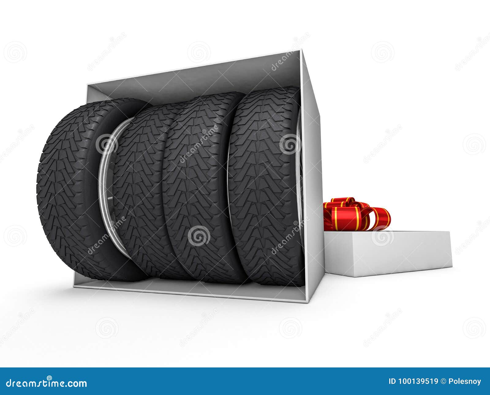 Gift Box with Tyres and Wheels. 3D Stock Illustration - Illustration of ...