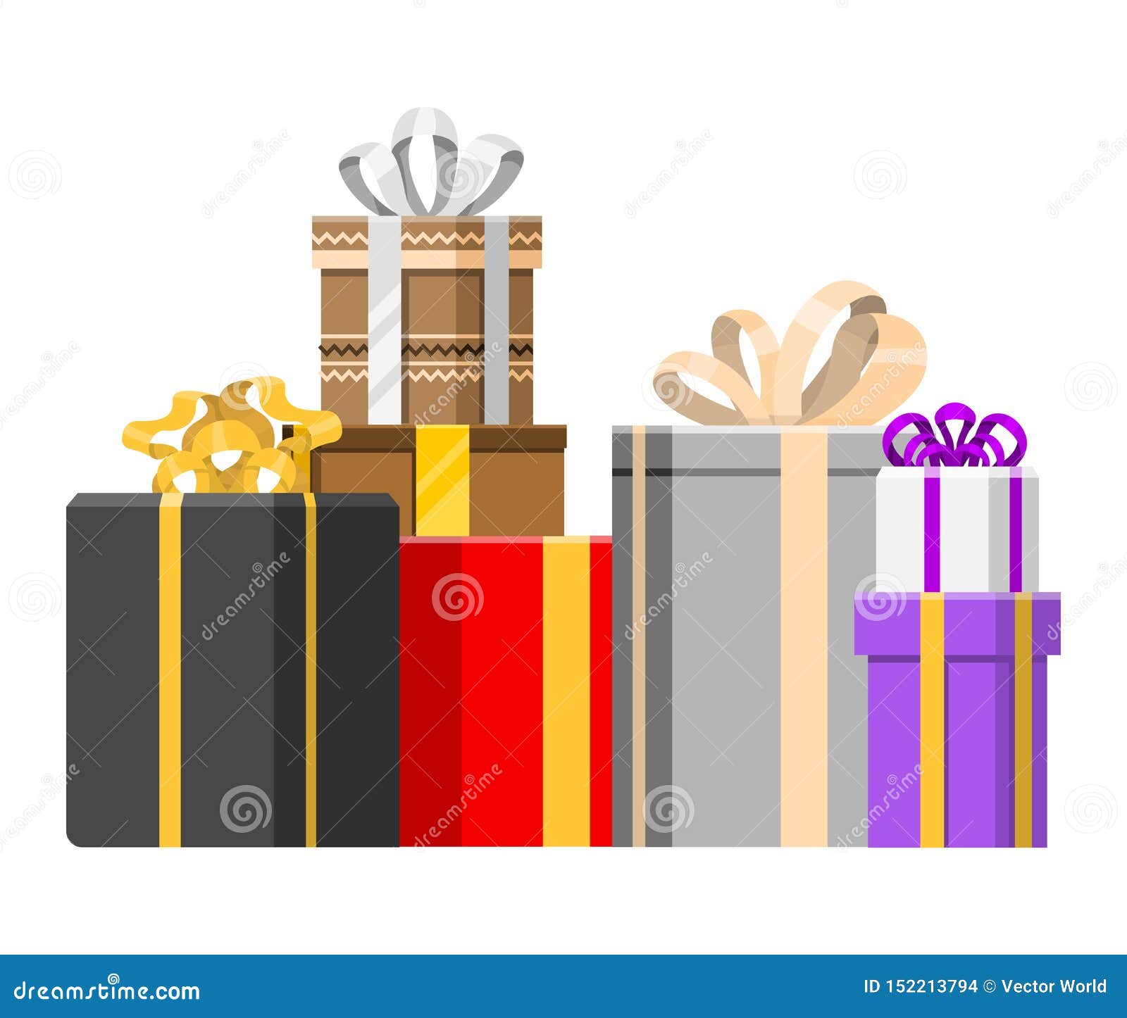 Gift Box Vector Present Packs for Christmas or Birthday Party Card Flat ...