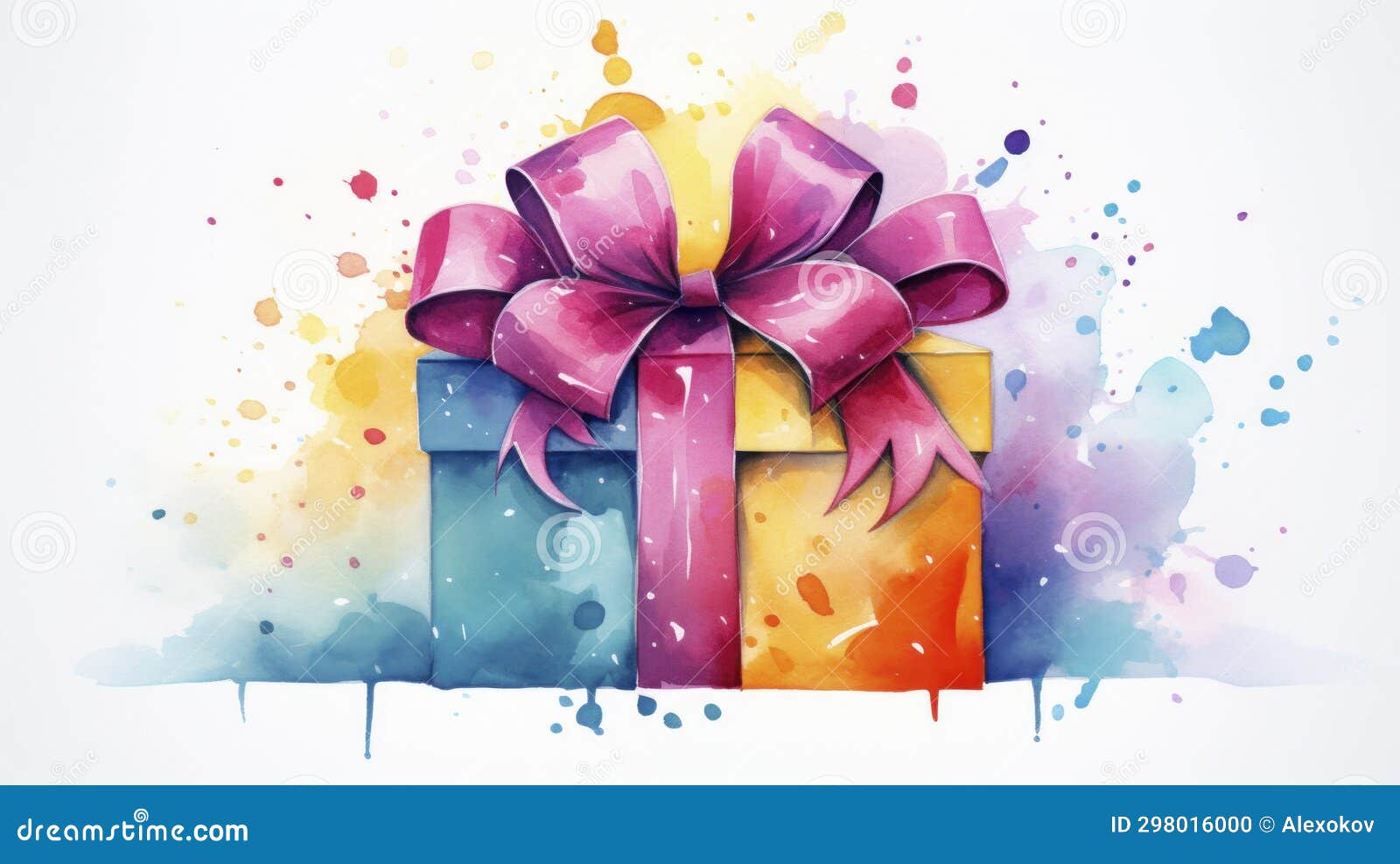 Gift Box with Watercolor Paint Splashes. Illustration Stock ...