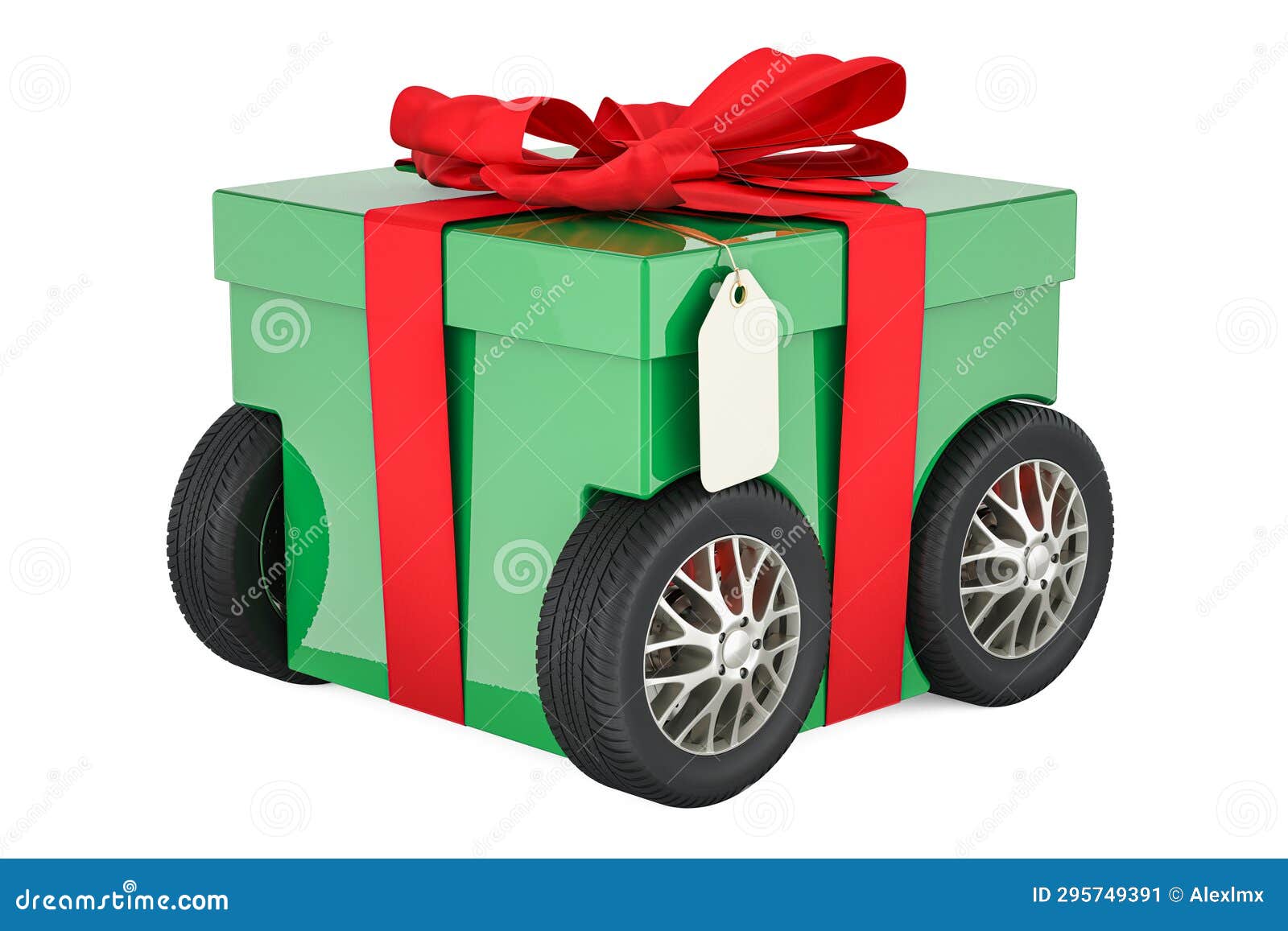 Gift Box on Wheels, Gift Delivery Concept. 3D Rendering Stock ...