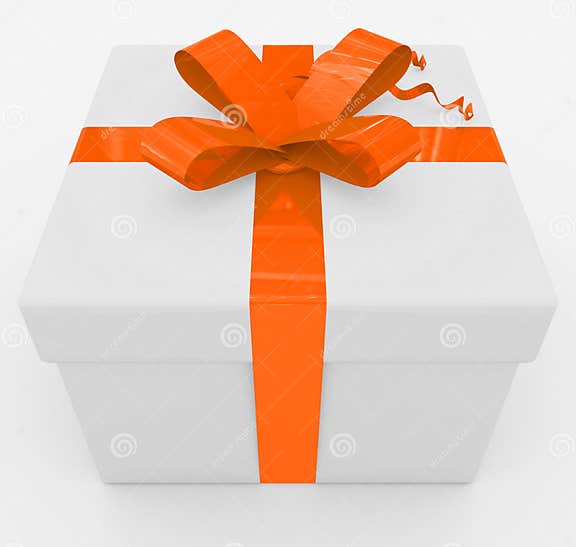 Gift Box - White Box, Orange Ribbon - Isolated on White Stock ...