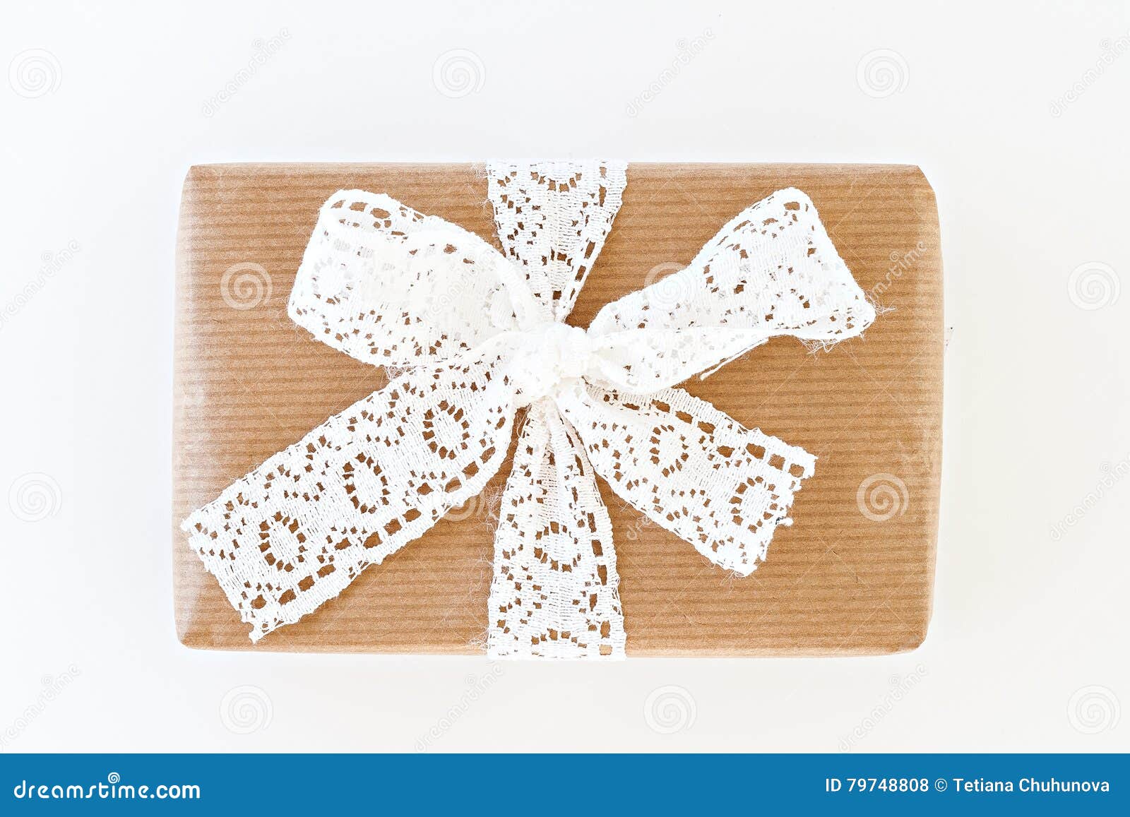 Gift Box with a White Ribbon and Bow Isolated Stock Photo - Image of ...