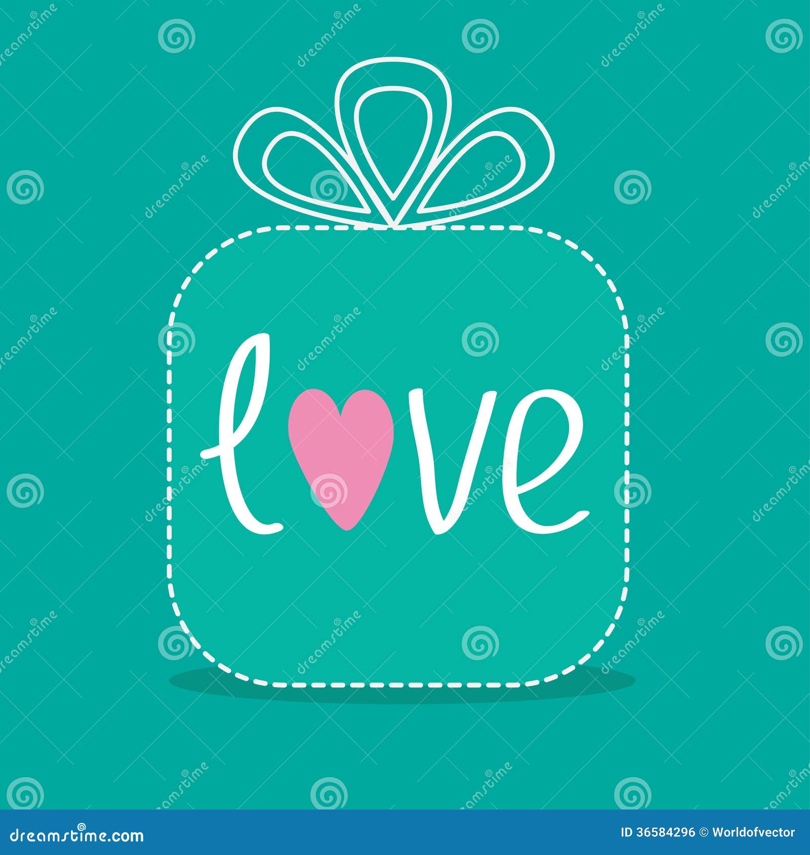 Gift Box with Word Love. Dash Line. Flat Design Stock Vector ...