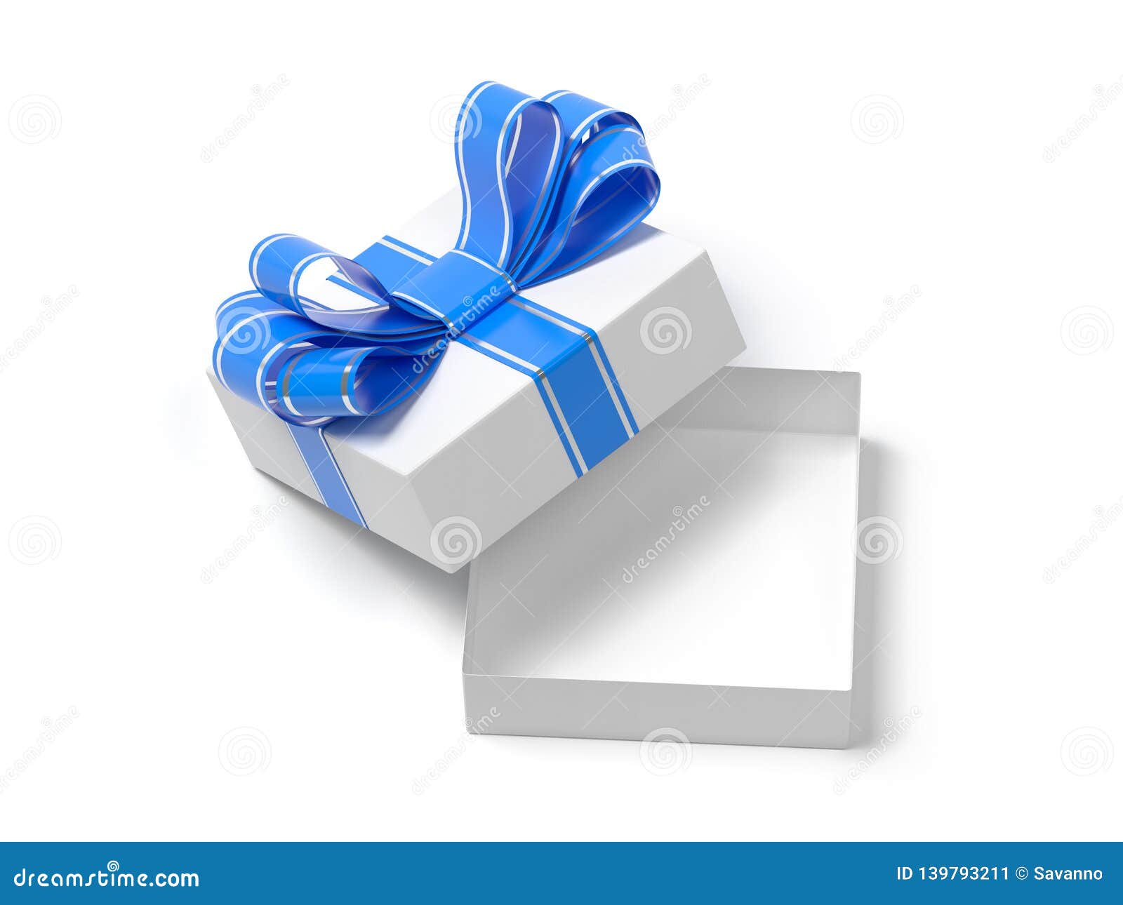 Gift Box Wrapped with Blue Decoration Ribbon. Open Empty Box Stock ...