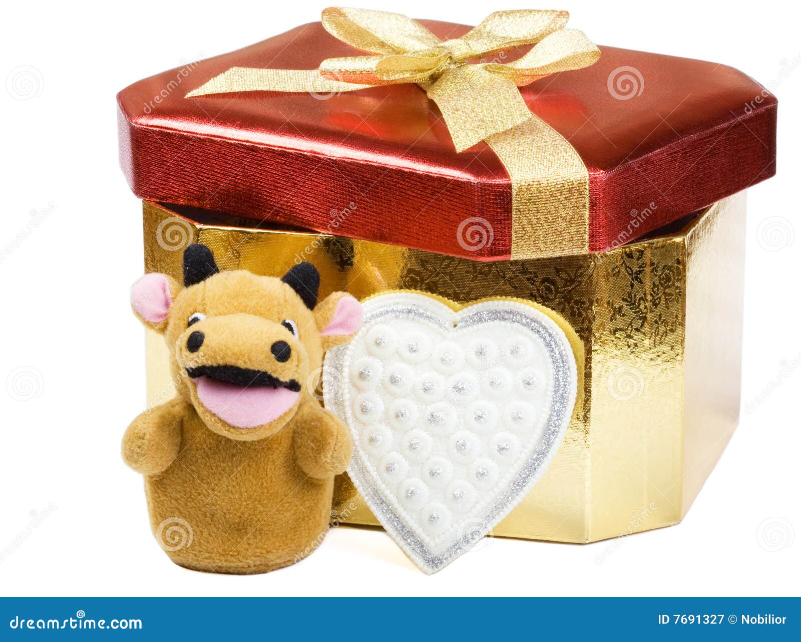 Gift box and yellow bull stock image. Image of isolated - 7691327