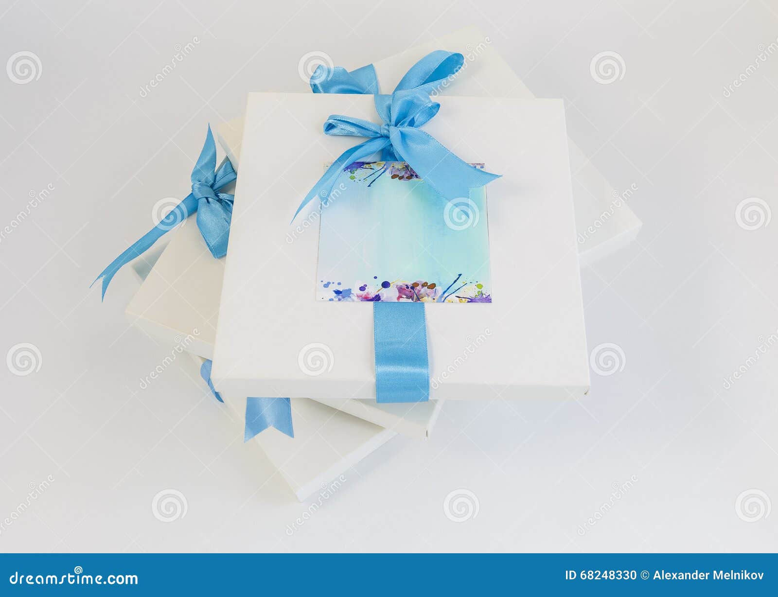 Gift Boxes with Blue Ribbons on a White Background Stock Photo - Image ...