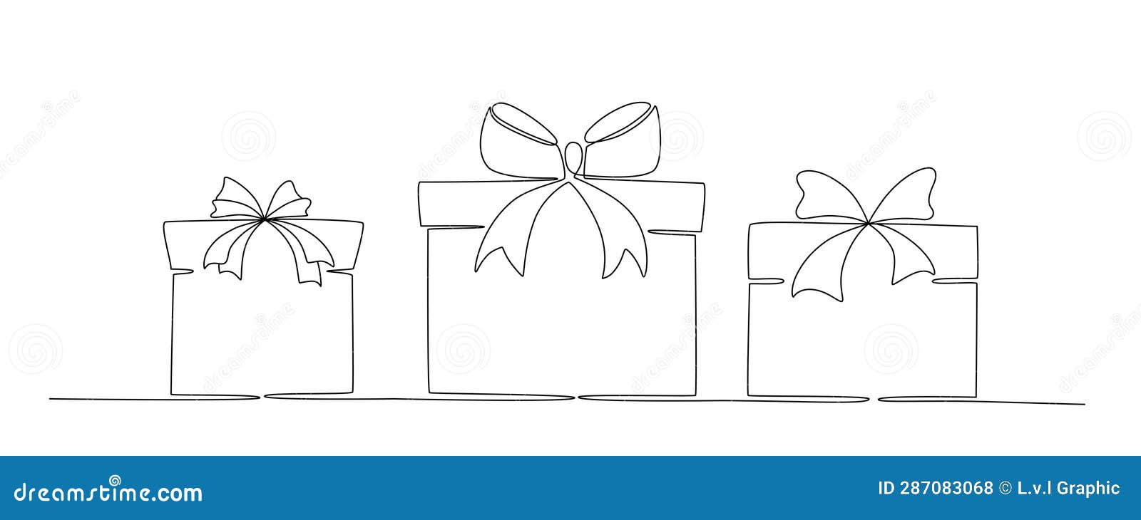 Gift Boxes with Bows Hand Drawing Single Line. Vector Stock ...