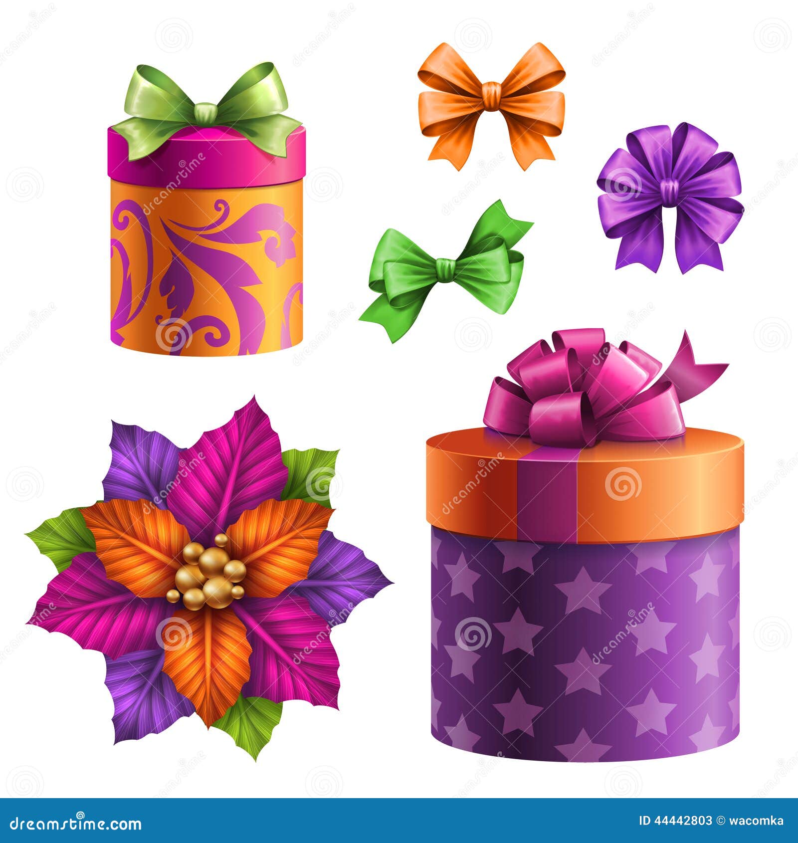 Gift Boxes and Bows, Set of Assorted Holiday Clip Art Objects Stock ...