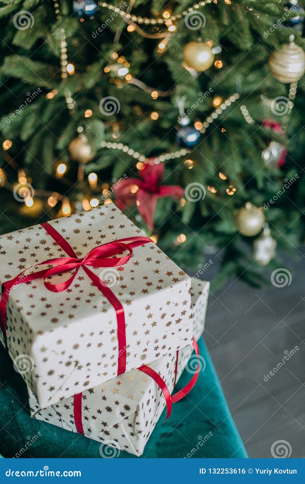 Gift Boxes Decorated Ribbons Christmas New Year Stock Photo - Image of ...