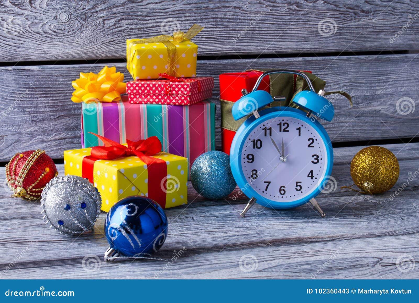 Gift Boxes, Decorations and Clock Stock Image - Image of magic ...