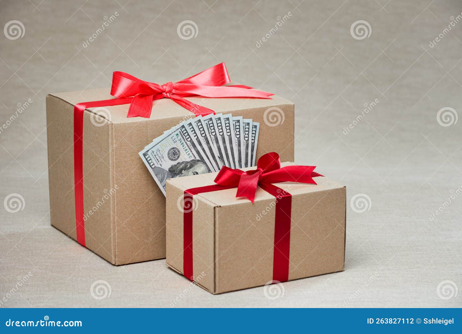 Gift Boxes and Dollar Bills. Close Up with Copy Space Stock Photo ...