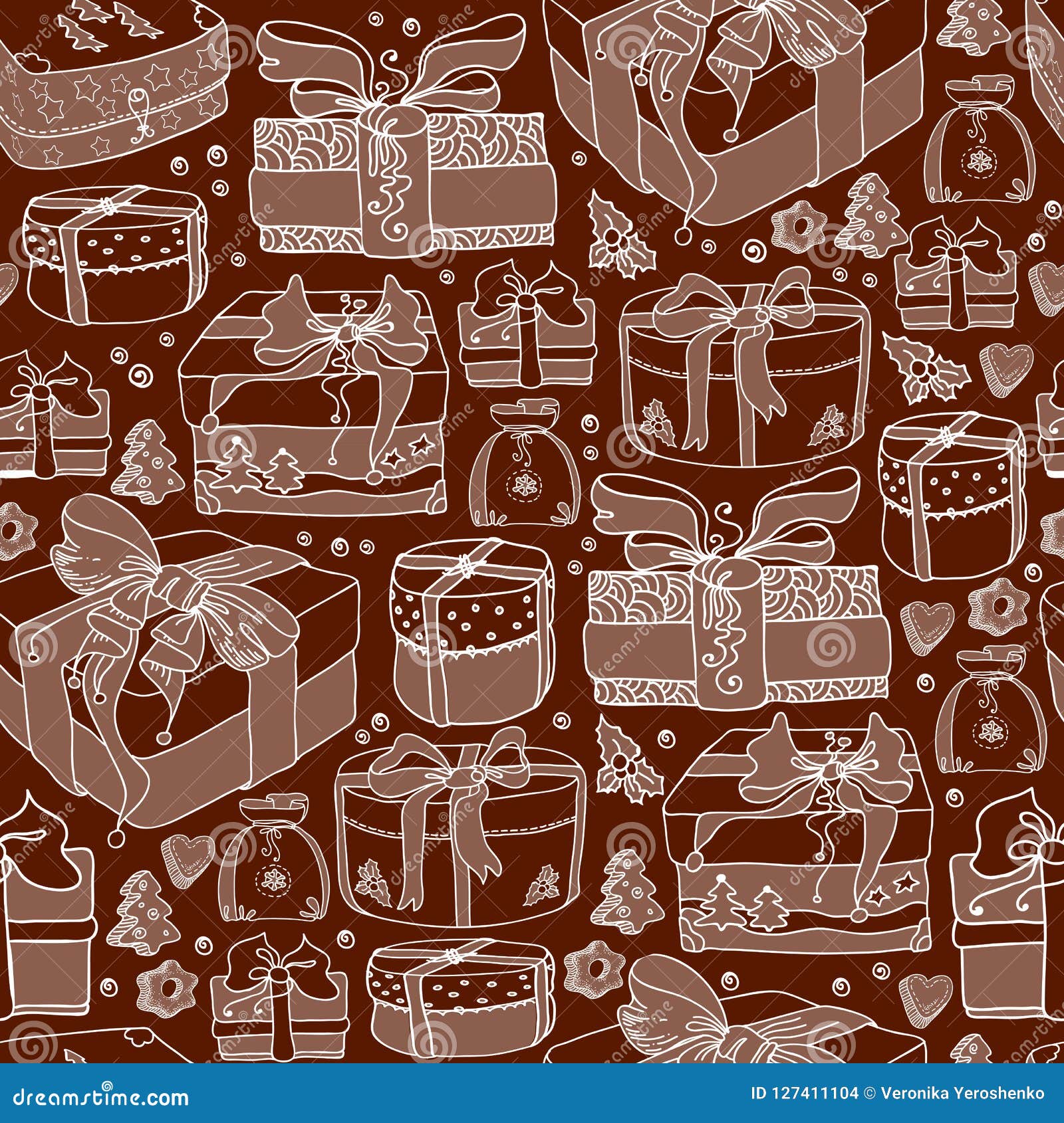 Gift Boxes in Doodle Style. Seamless Pattern. Vector. Stock Vector ...
