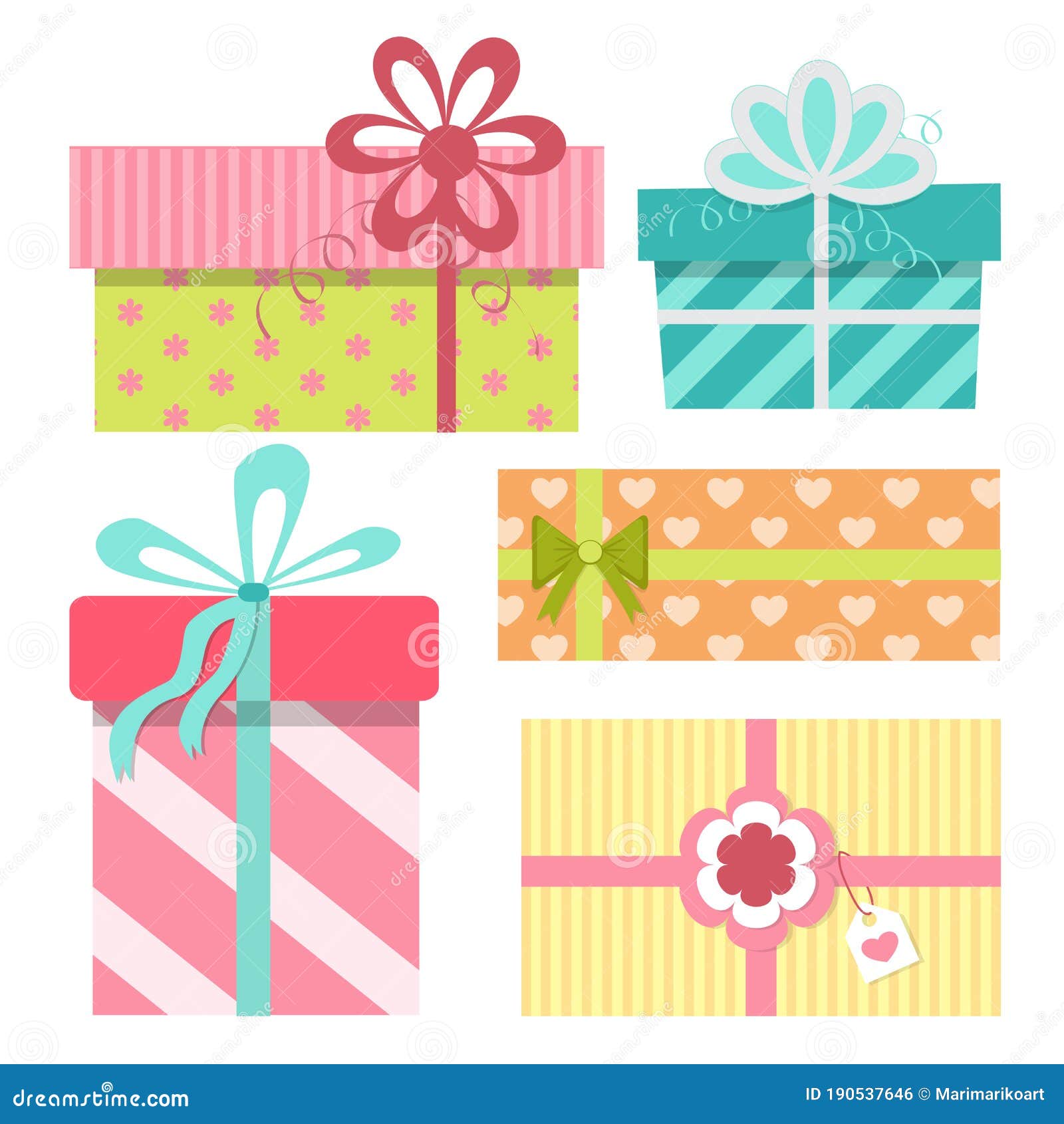 Five Cute Multicoloured Gift Boxes in Cartoon Style Stock Vector ...