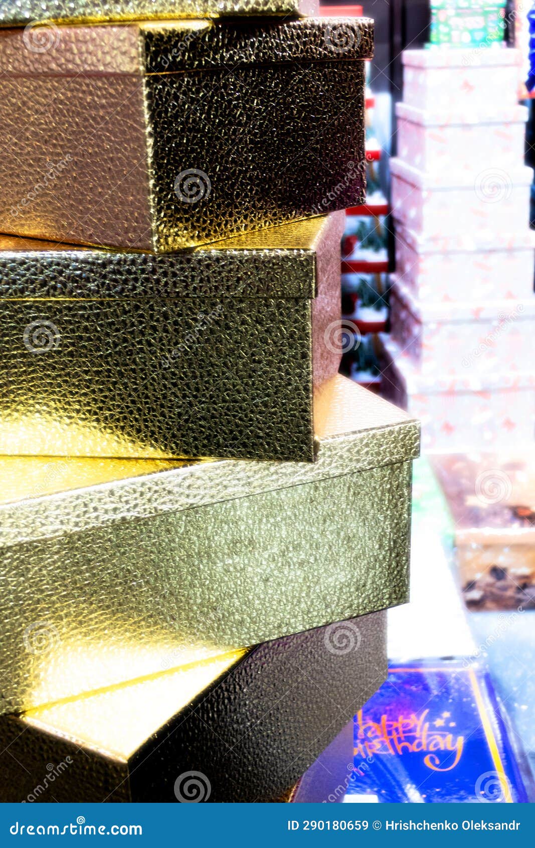 Gift Boxes of Golden Color. Stack of Boxes Stock Image - Image of ...