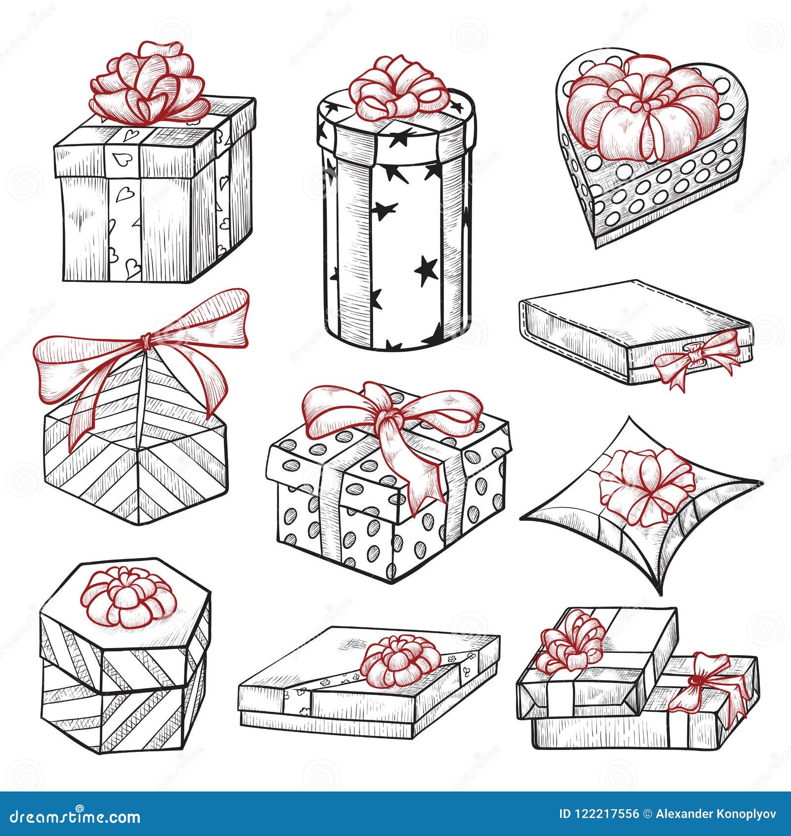 Gift boxes hand drawn stock vector. Illustration of icon - 122217556
