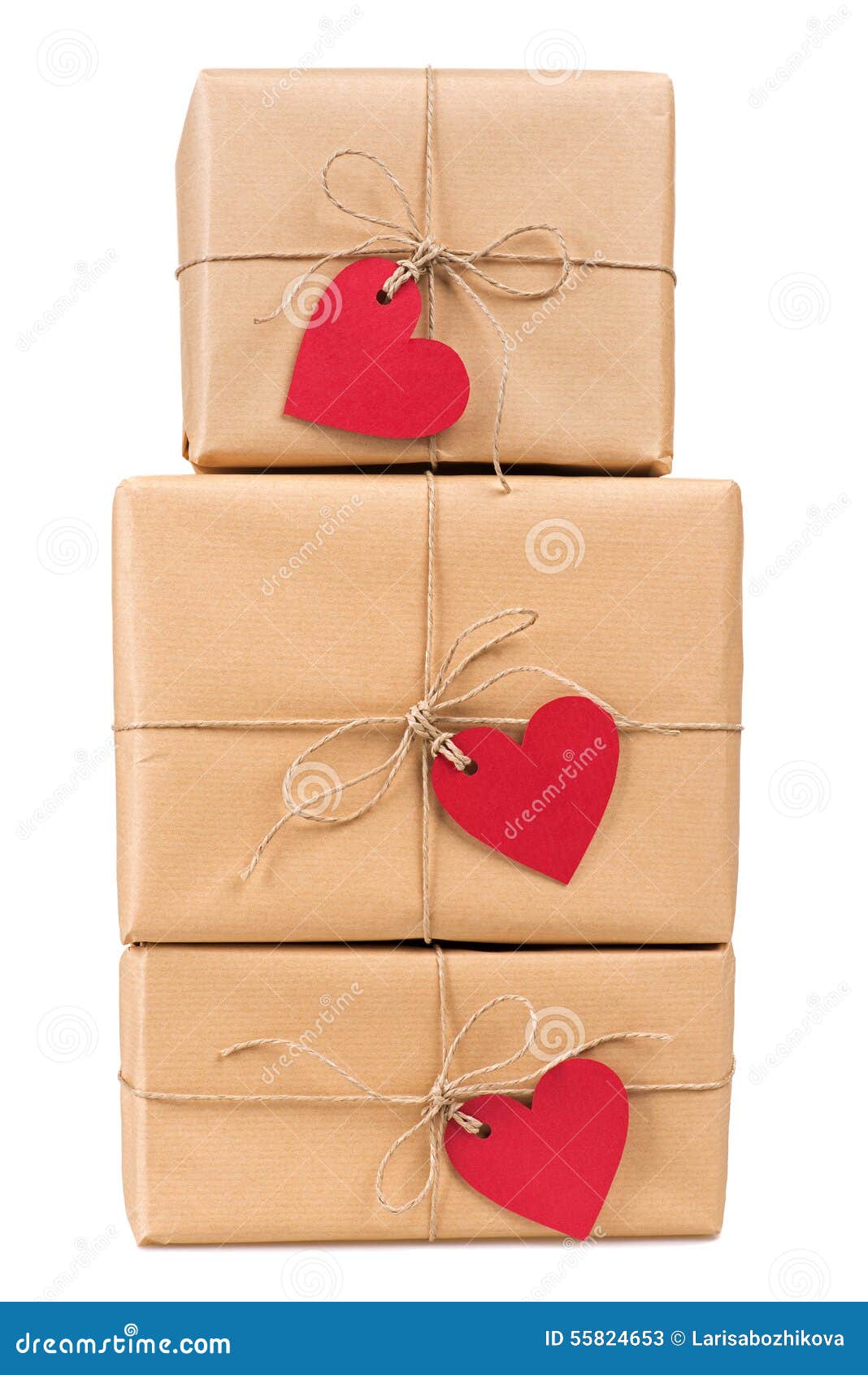 Gift Boxes Heart-shaped Labels Stock Image - Image of twine, paper ...