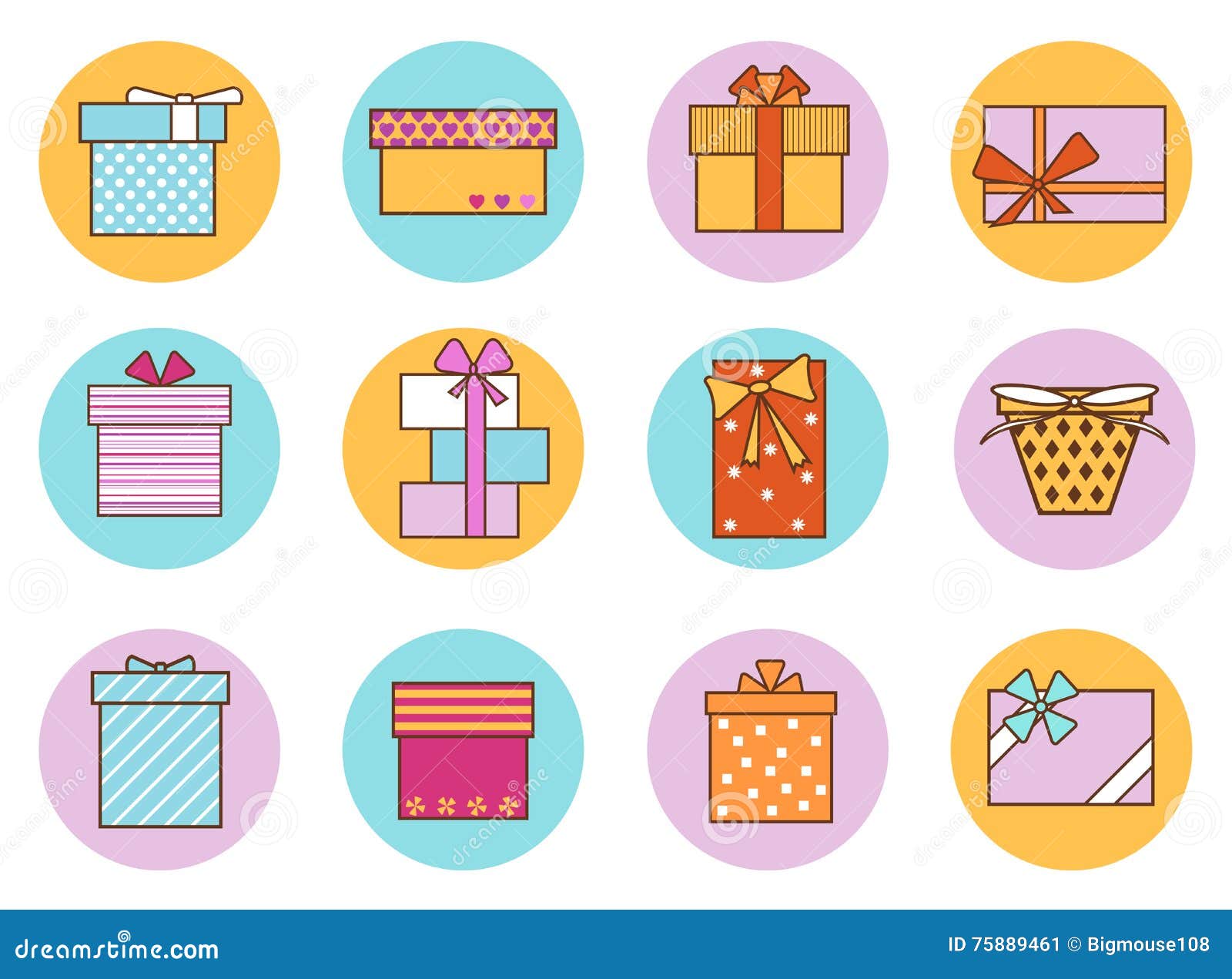 Gift Boxes Outline Color Set. Vector Stock Vector - Illustration of ...