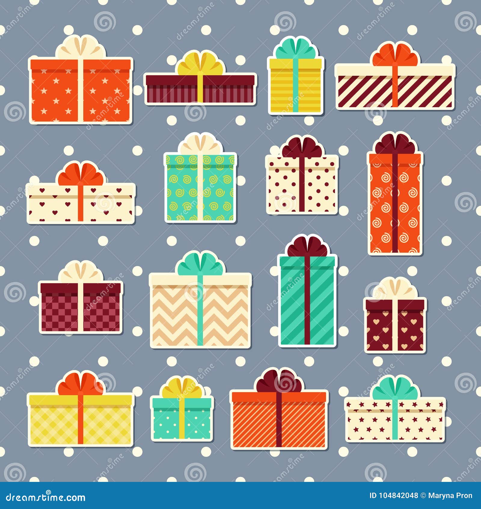 Gift Boxes Retro Stickers. Set of Colorful Presents. Vector ...
