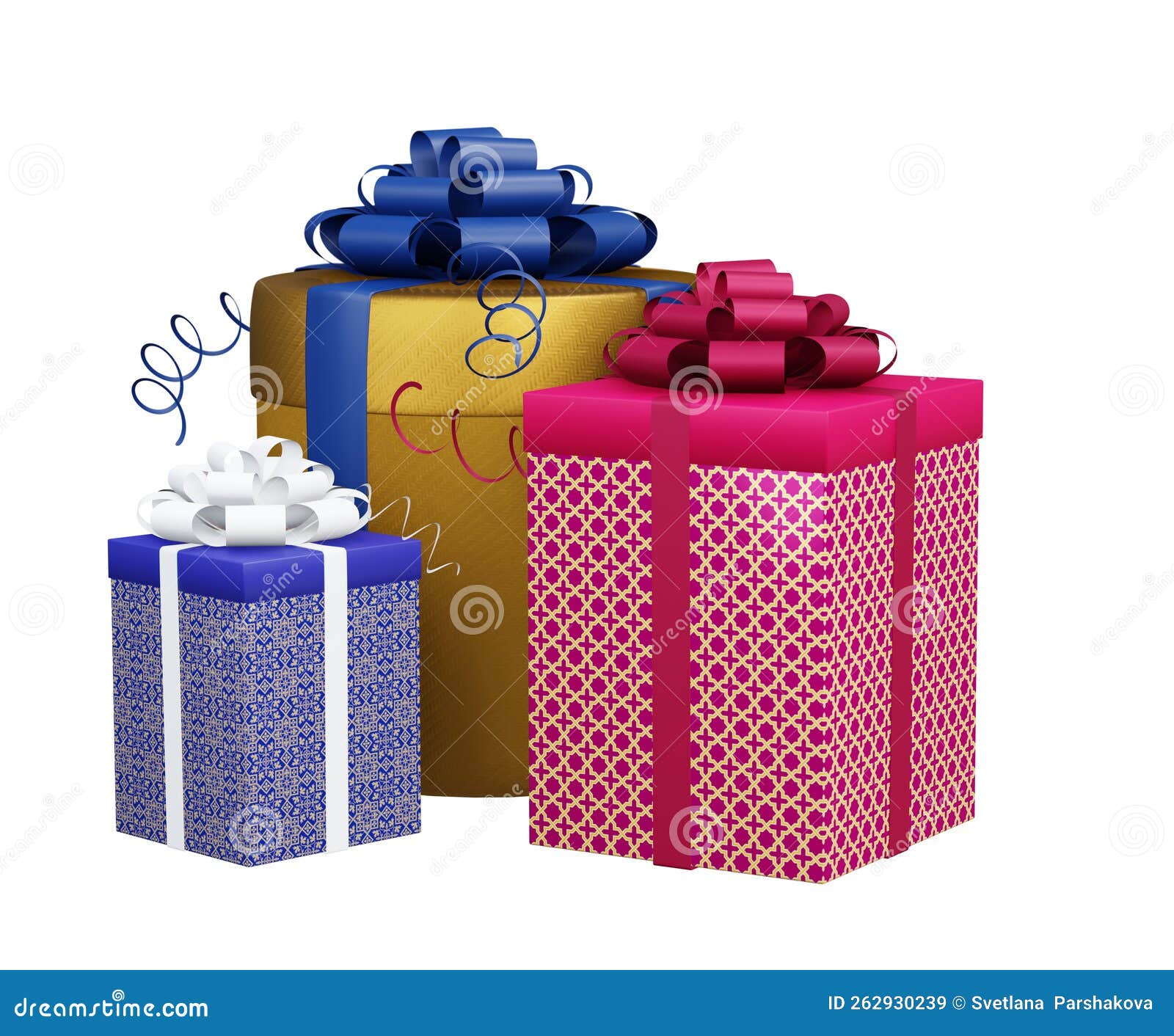 Gift Boxes with Ribbons. Boxes Decorated with Arabic Pattern Stock ...