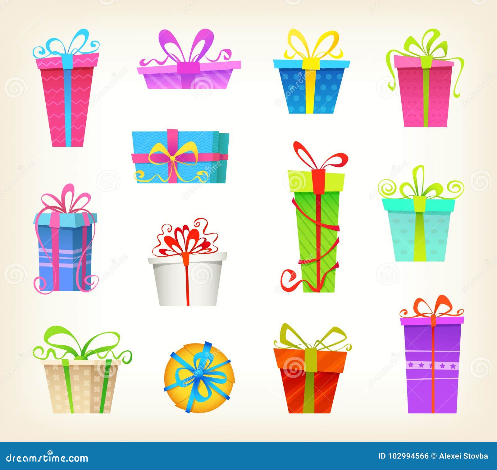 Gift Boxes Set. Collection of Different Shapes of Present. Flat Design ...