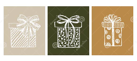 Gift Boxes Set. Hand Drawn Illustrations. Stock Vector - Illustration ...