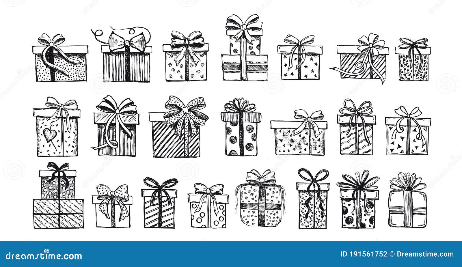 Gift Boxes Set. Hand Drawn Illustrations. Stock Vector - Illustration ...