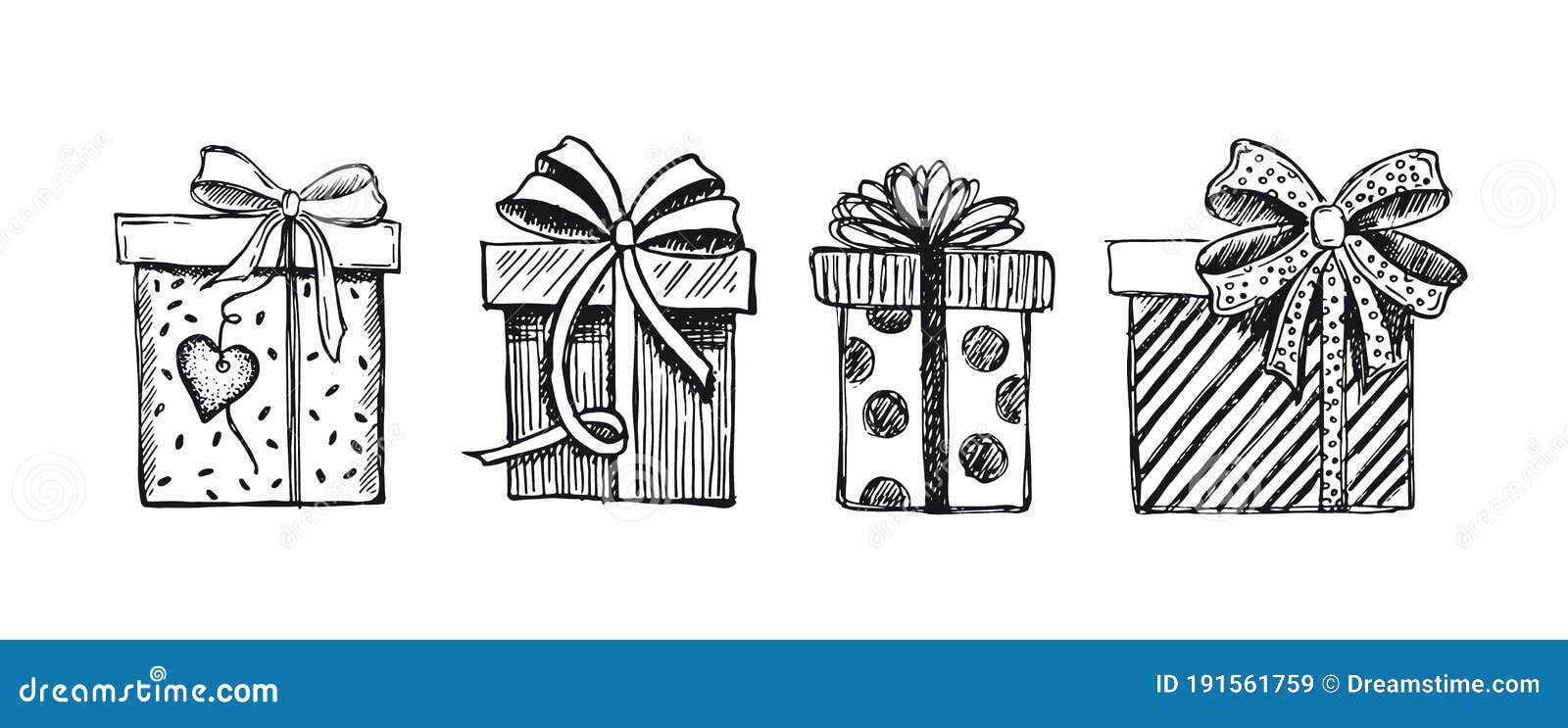 Gift Boxes Set. Hand Drawn Illustrations. Stock Vector - Illustration ...