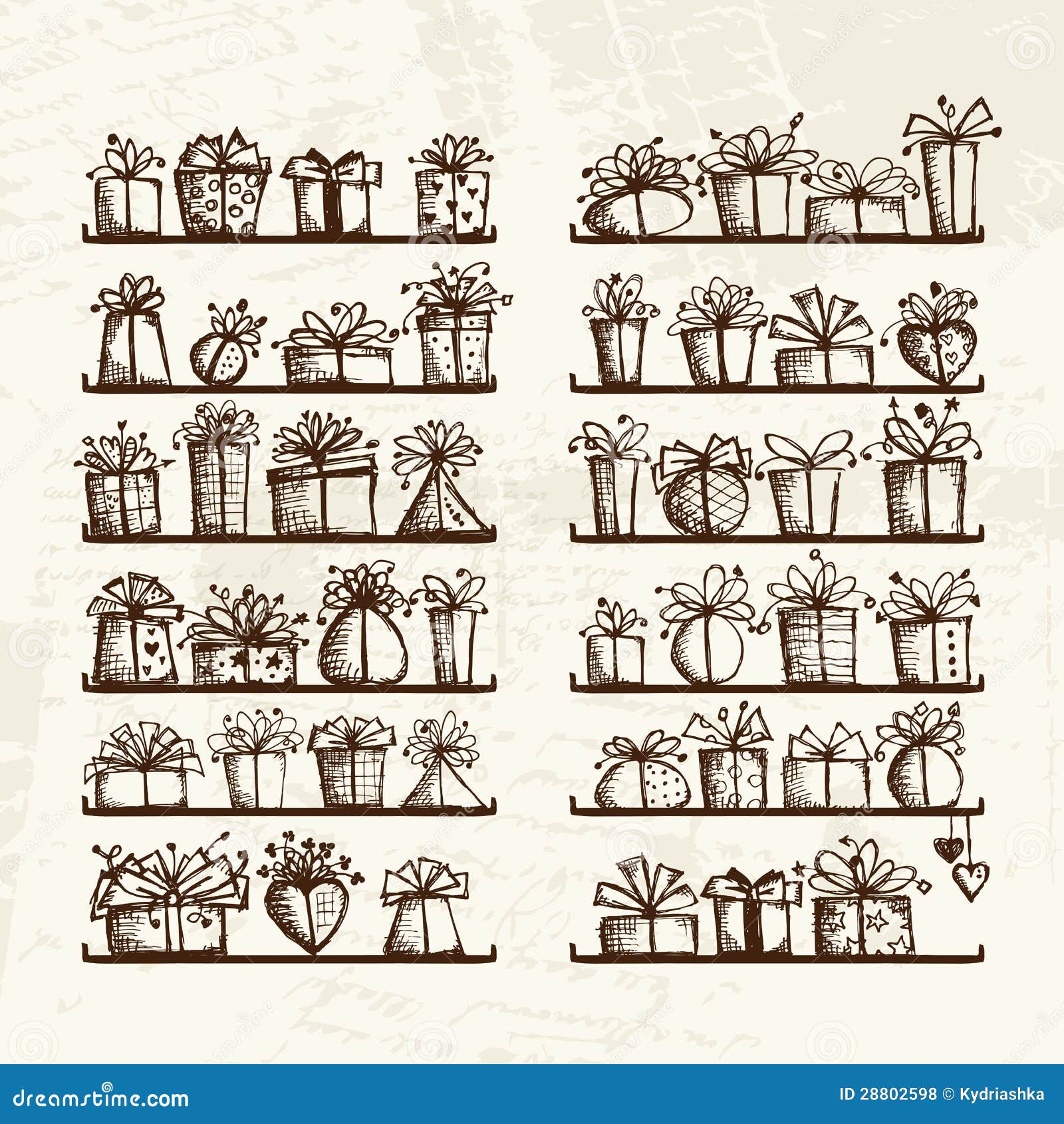 Gift Boxes on Shelves, Sketch Drawing for Your Stock Vector ...