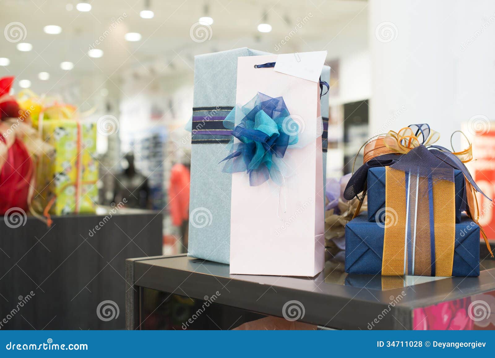 Gift Boxes in Shopping Center Stock Photo - Image of festive, object ...