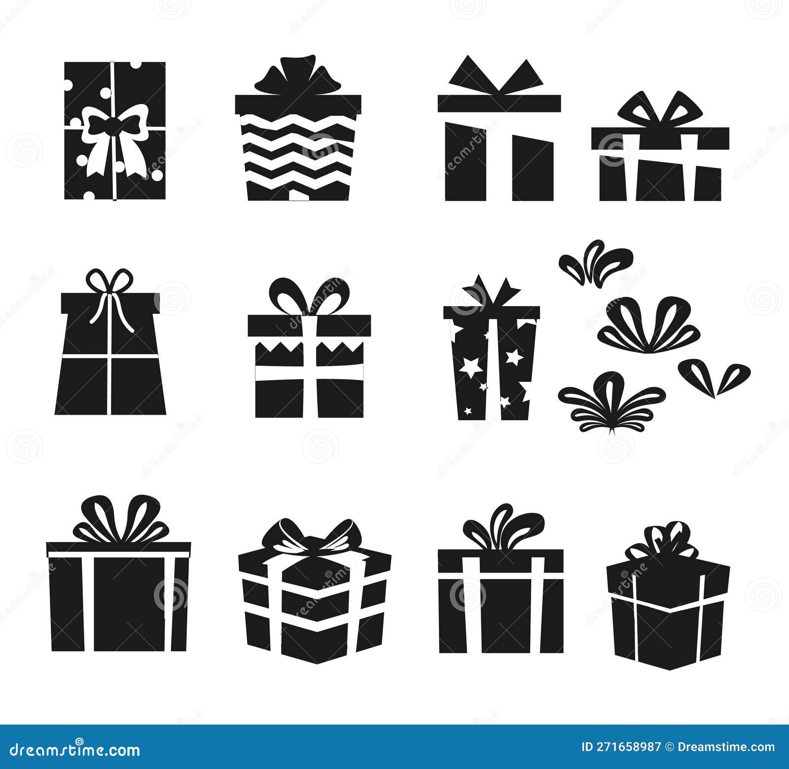 Gift boxes silhouettes stock vector. Illustration of group - 271658987
