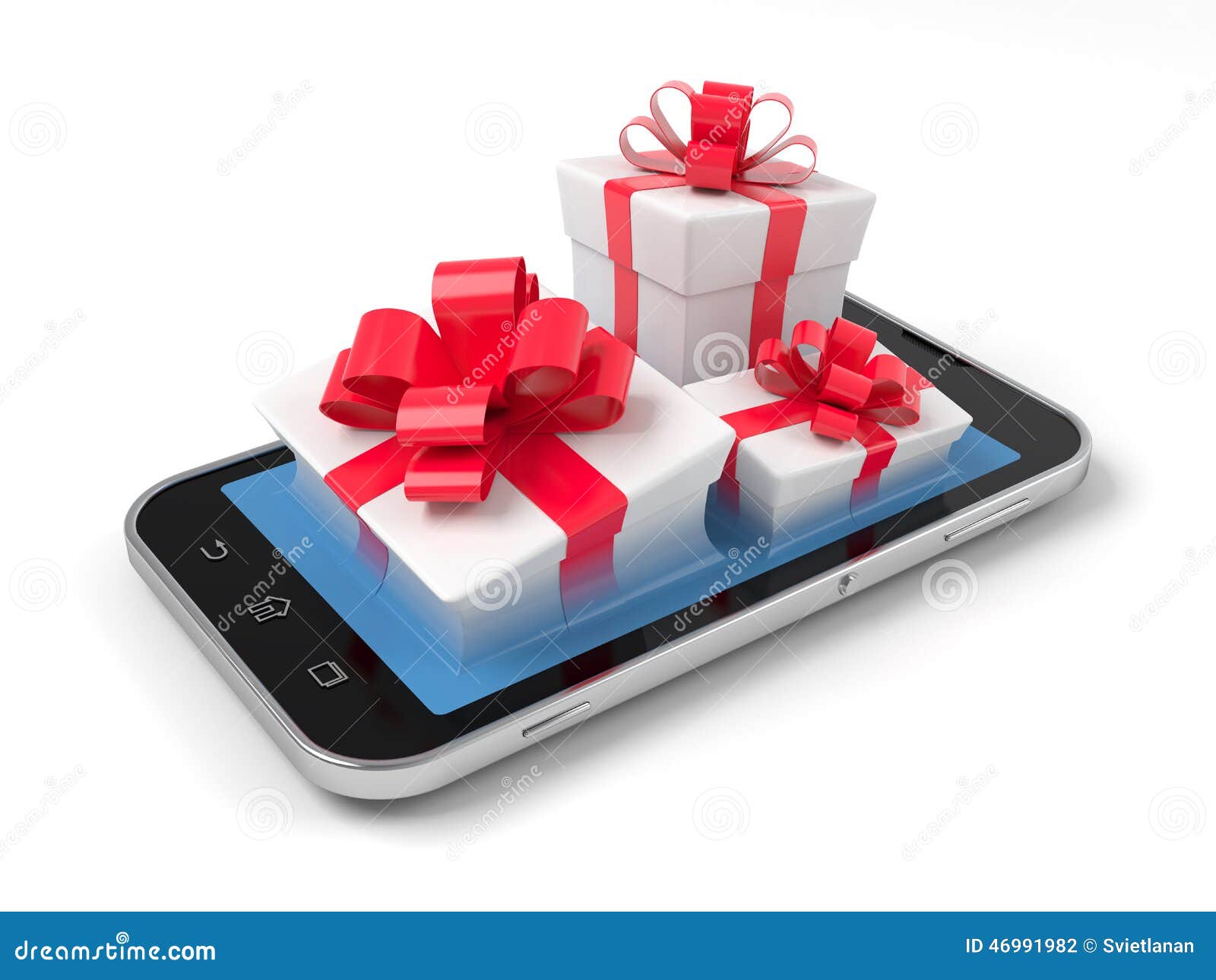 Gift boxes on smartphone. stock illustration. Illustration of paper ...