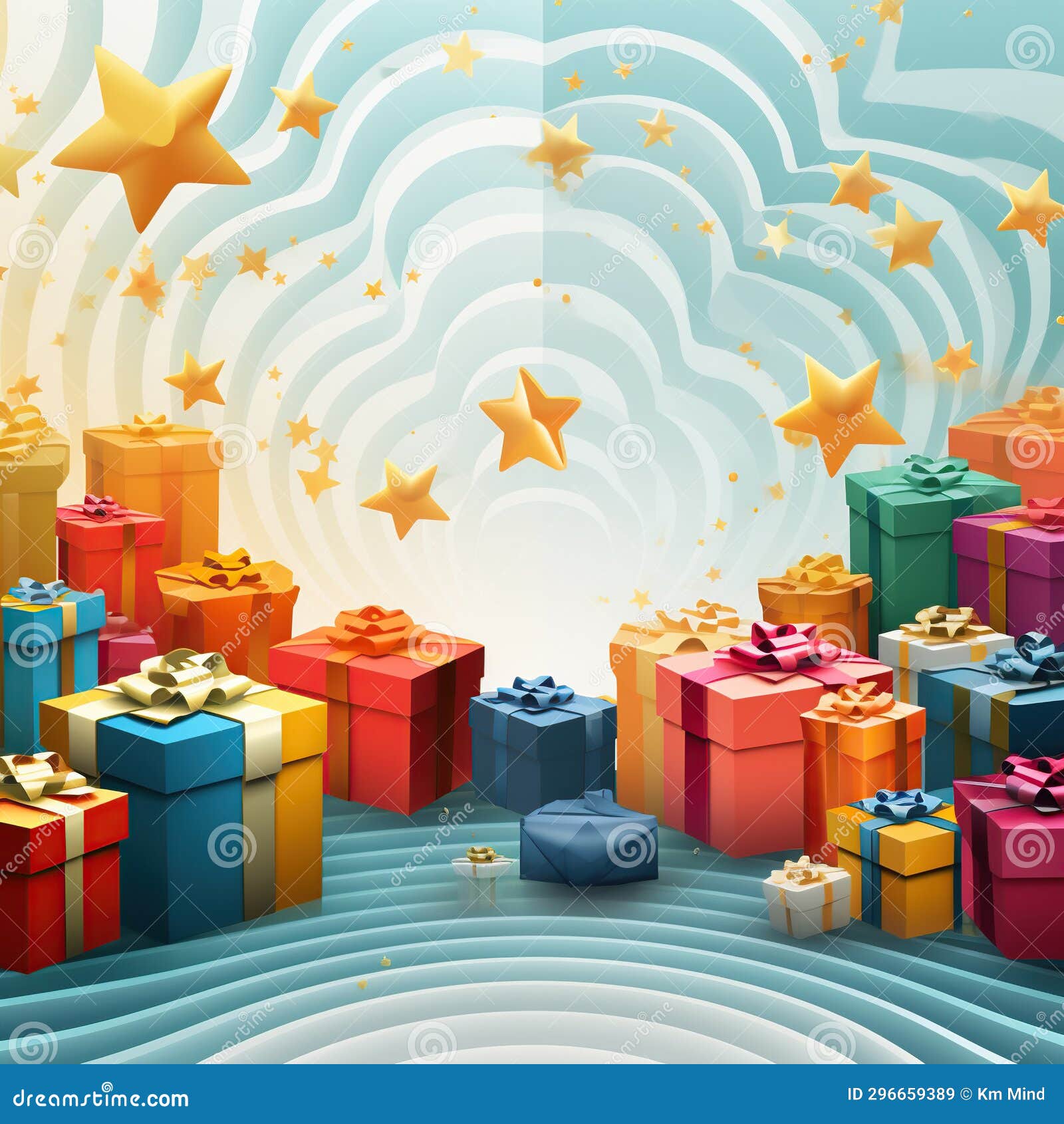 Gift Boxes with Stars on Abstract Waves Background. Vector Illustration ...